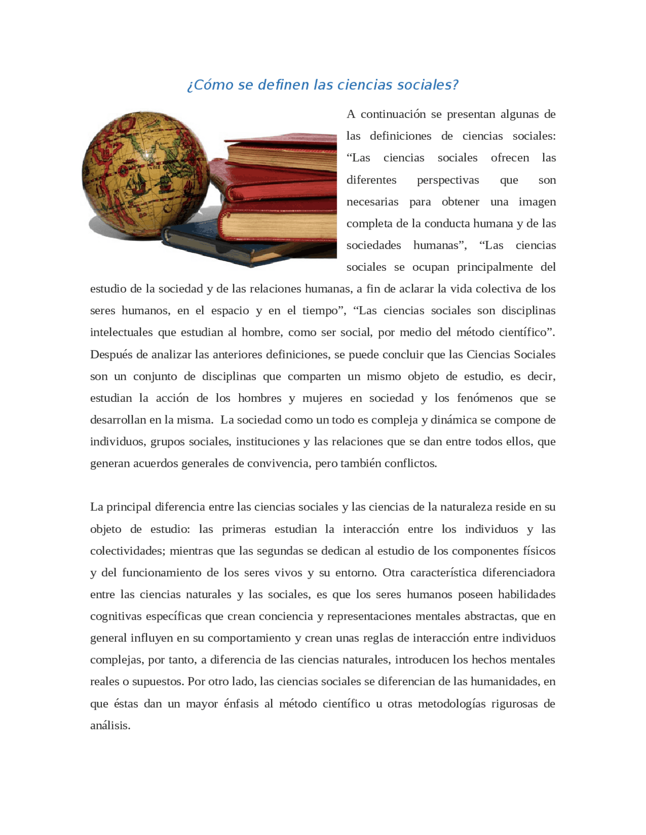 Ciencias Sociales Y El Desarrollo Del Tema Docsity