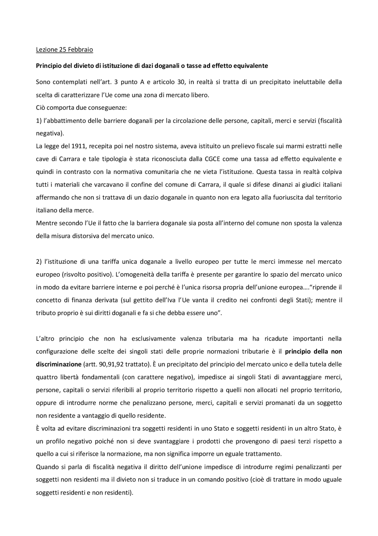 Lezioni diritto tributario europeo - Docsity