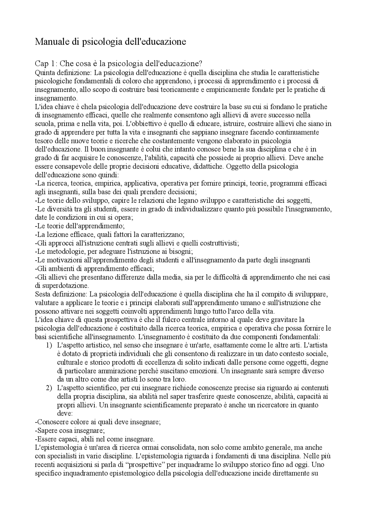 Manuale Di Psicologia Delleducazione Docsity