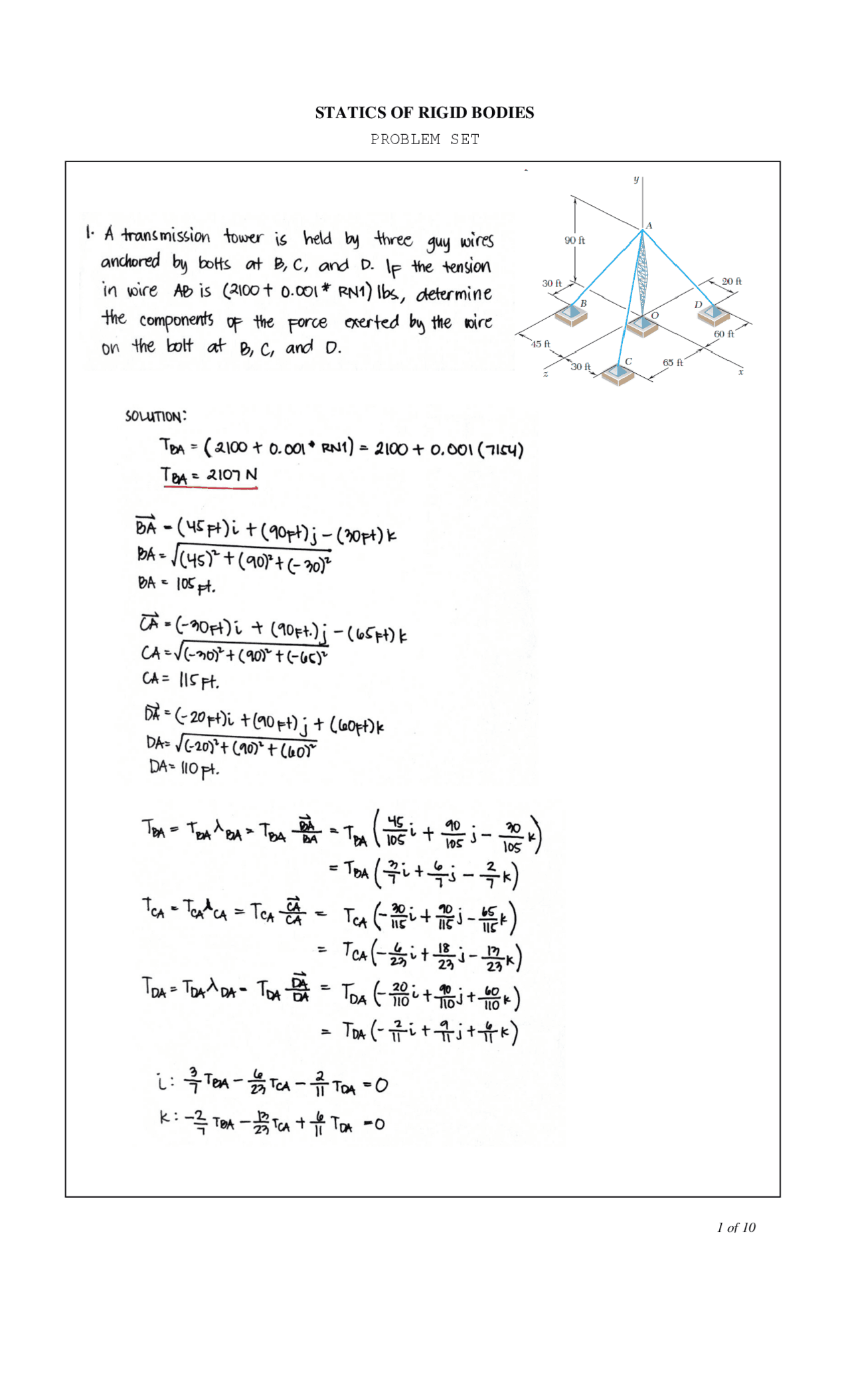 Statics And Rigid Bodies Problem Set Docsity