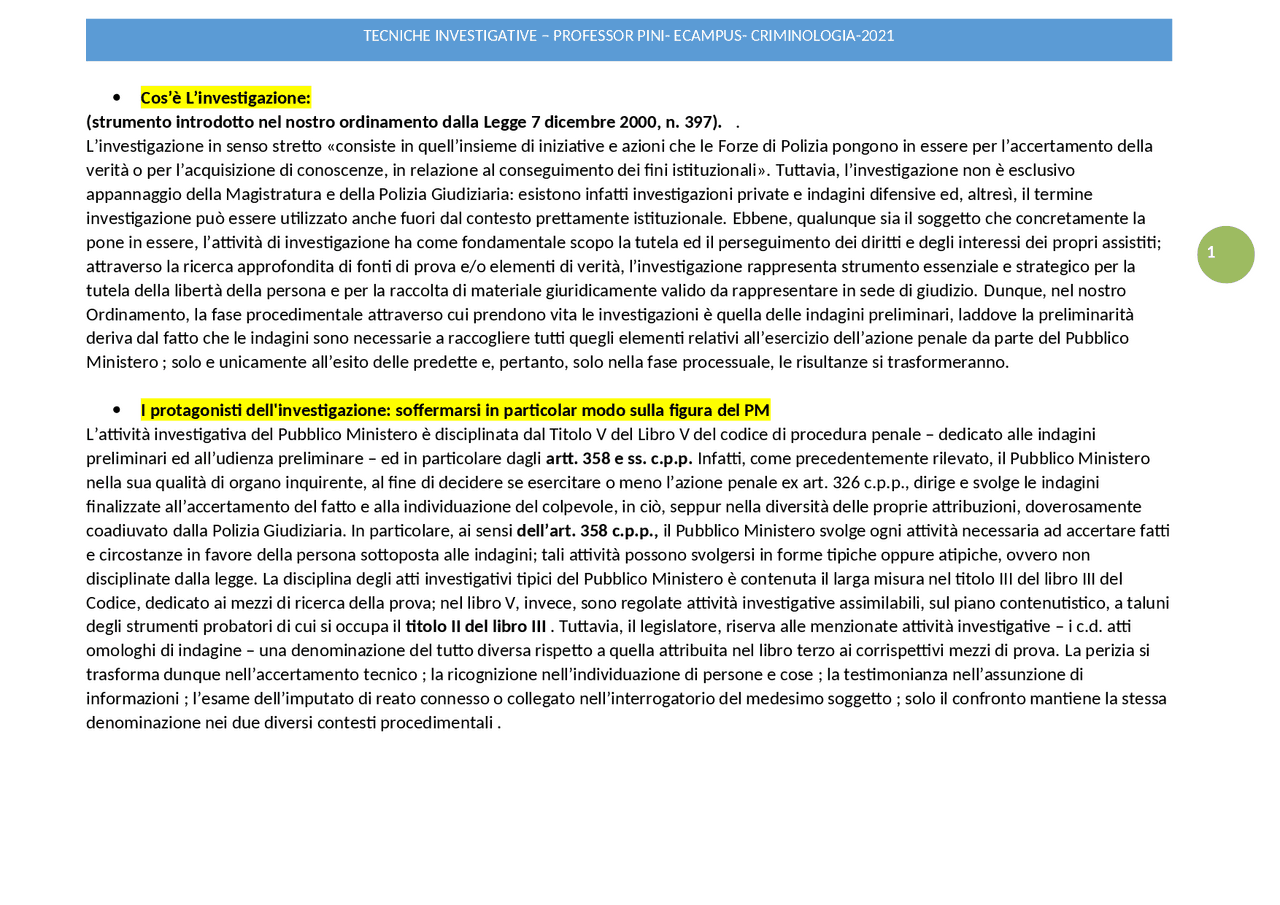 Paniere Tecniche Investigative Prof Pini Curatolo Risposte Aperte
