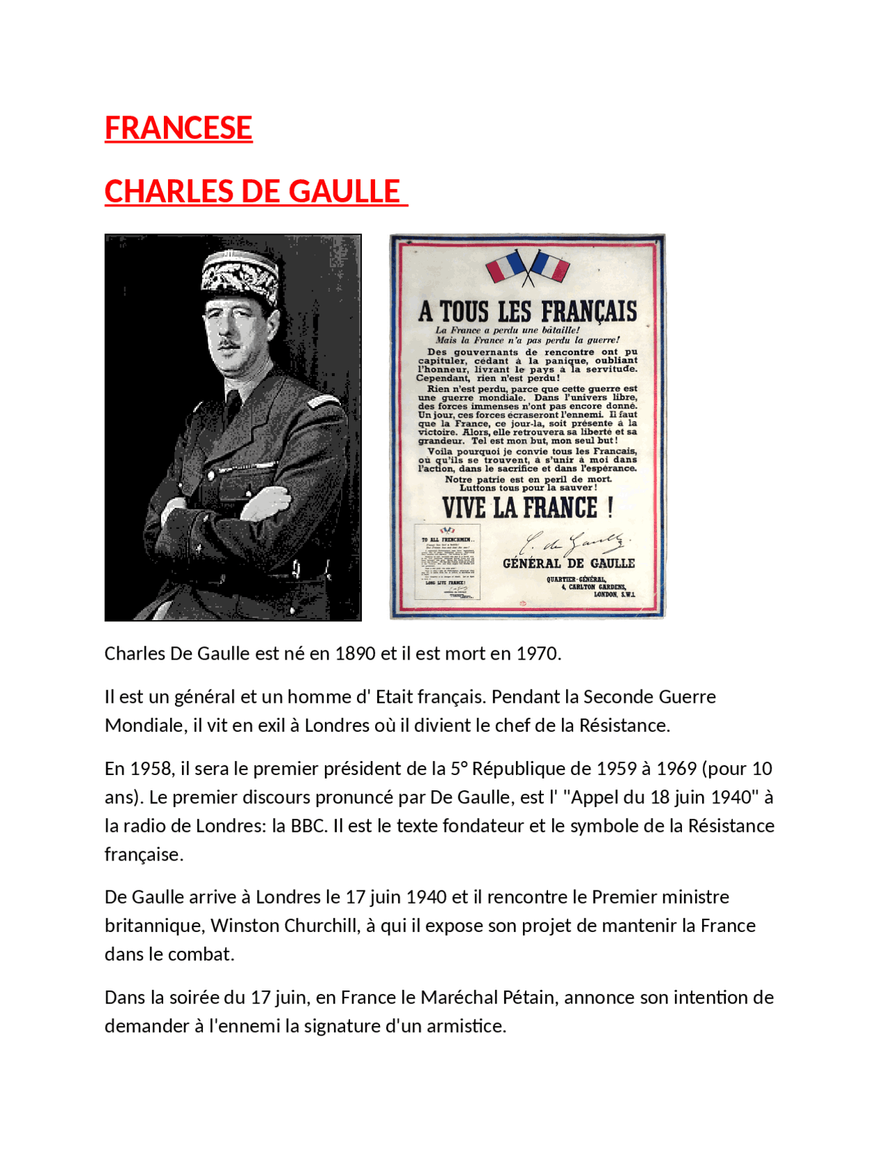 Charles De Gaulle (francese) - Docsity