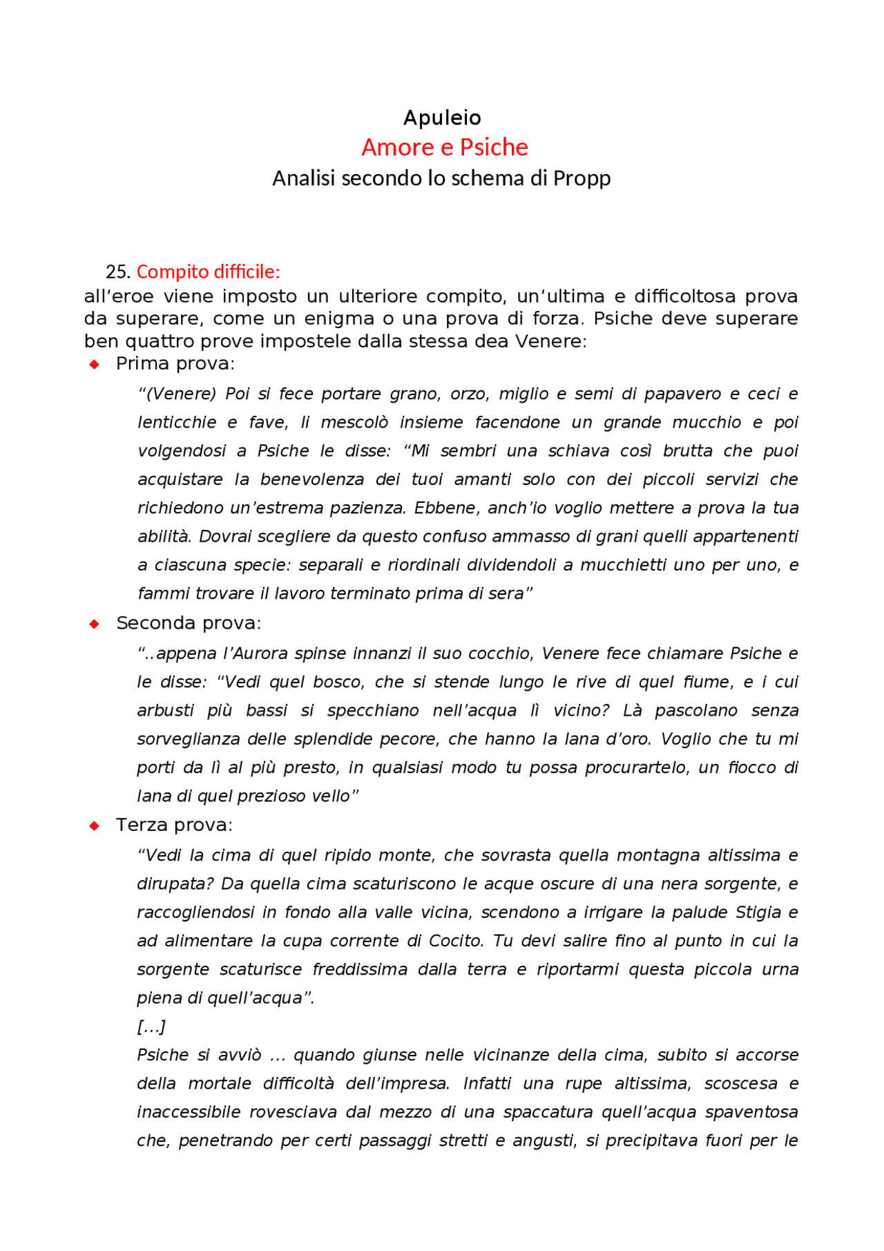 Amore E Psiche Analisi Secondo Lo Schema Di Propp Pt3 Docsity
