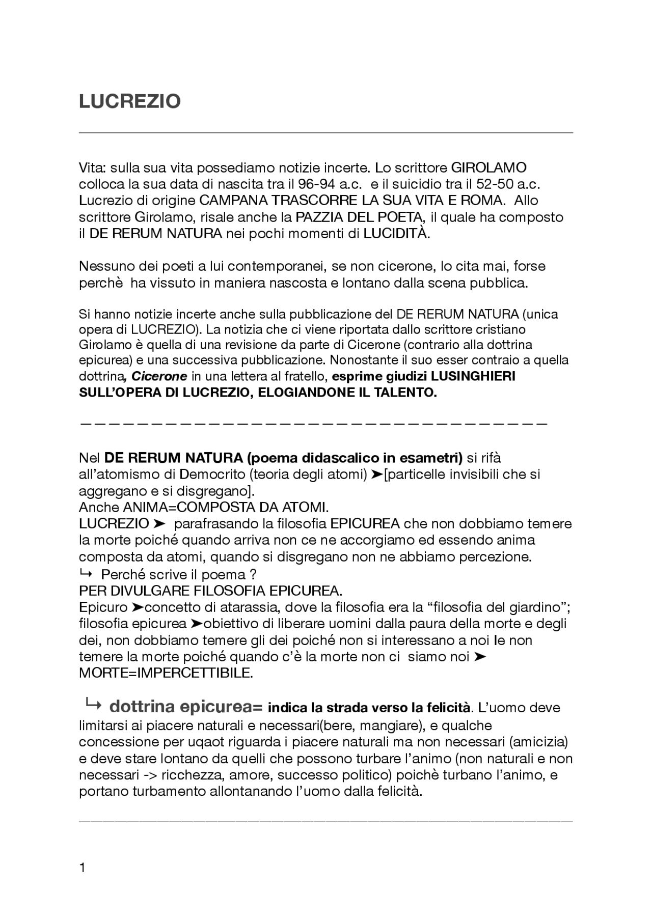Lucrezio Vita E De Rerum Natura Docsity