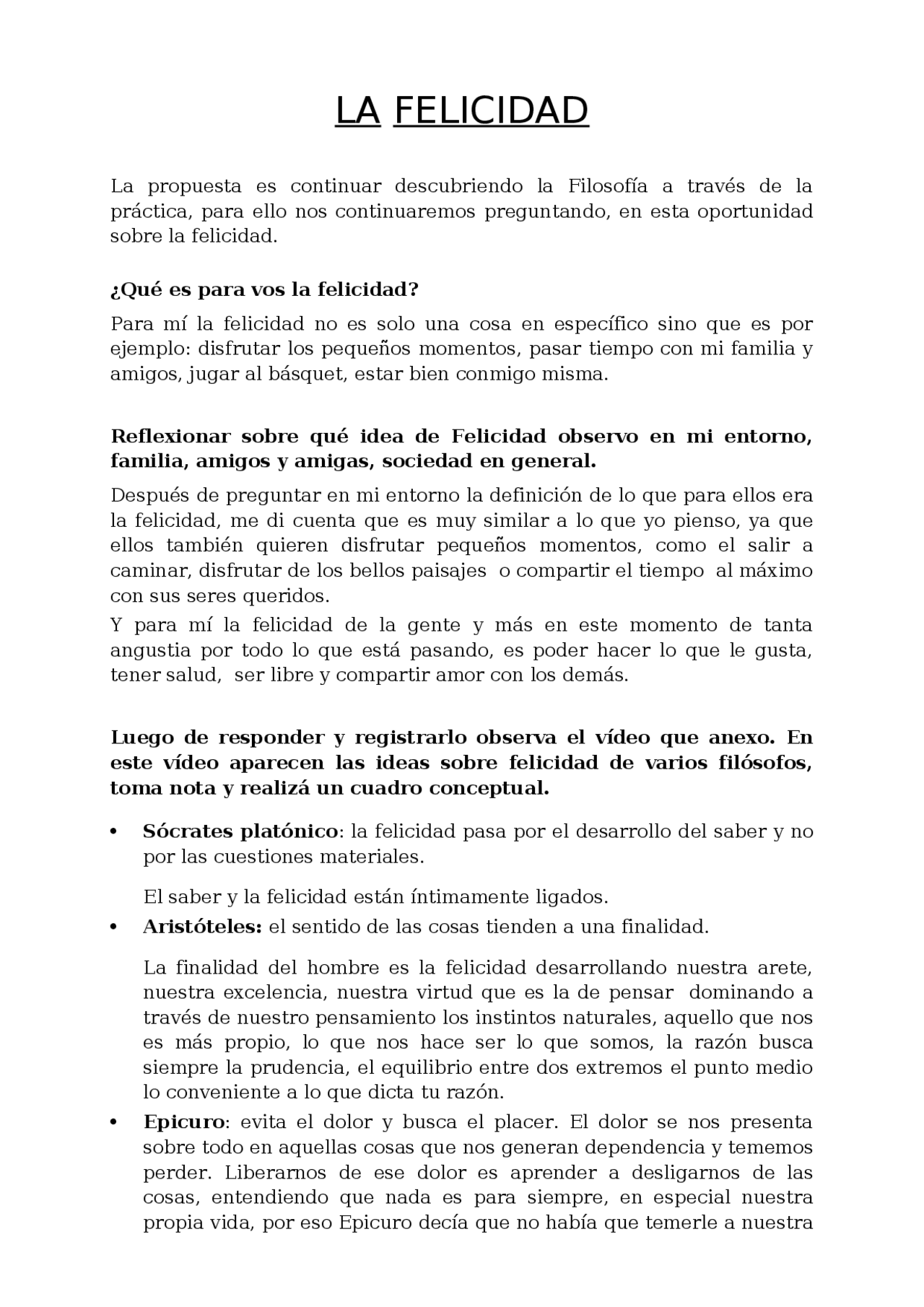 LA FELICIDAD y la vida - Docsity