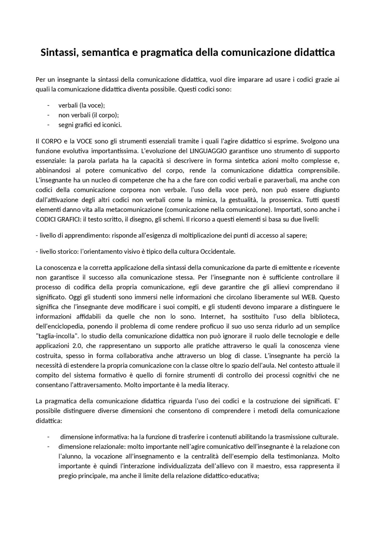 Sintassi, semantica e pragmatica della comunicazione didattica - Docsity