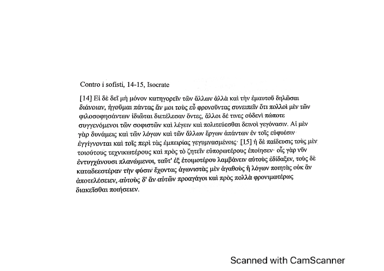 Contro i sofisti, 14-15, Isocrate | Appunti di Greco | Docsity
