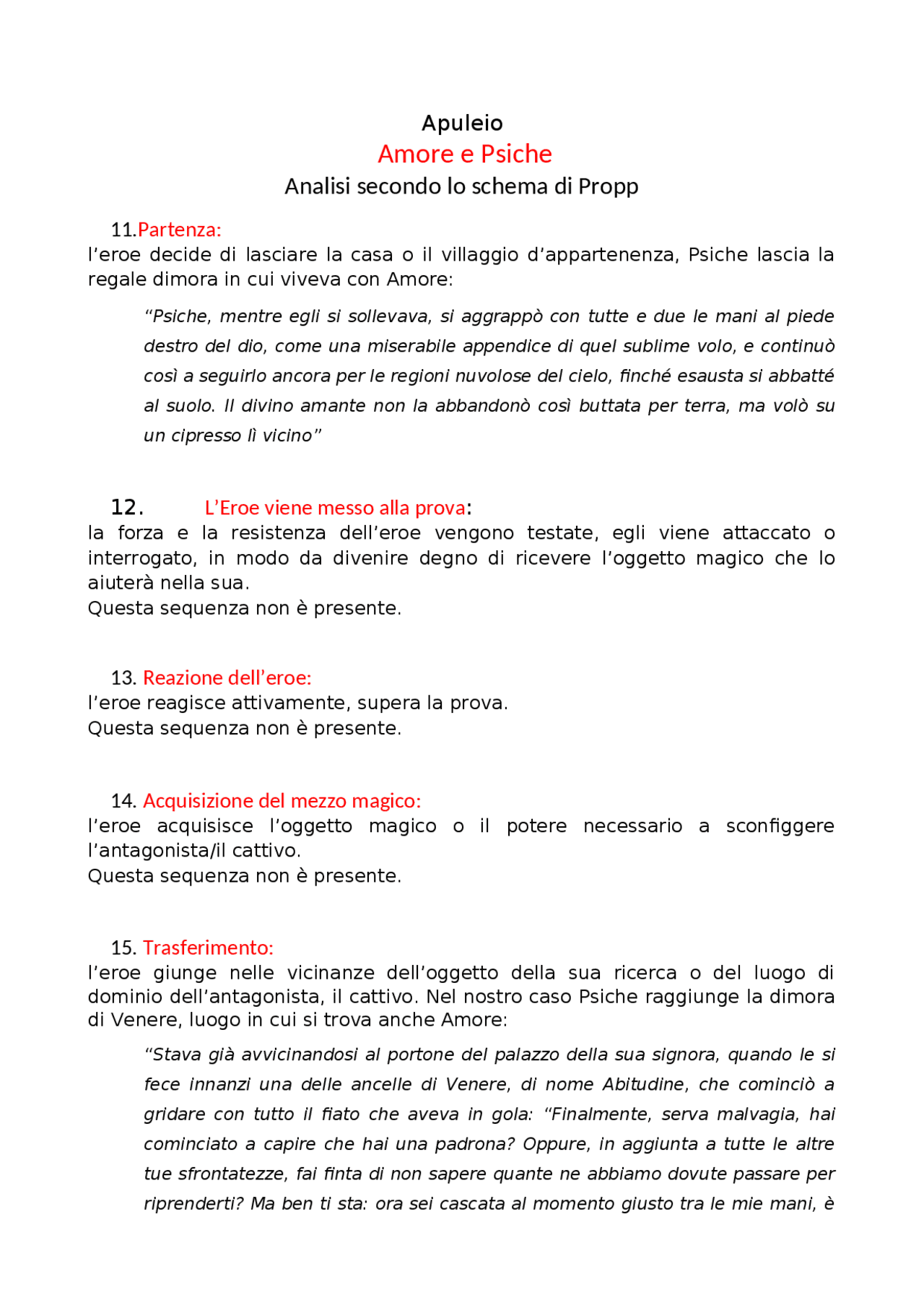 Amore E Psiche Analisi Secondo Lo Schema Di Propp Pt2 Docsity