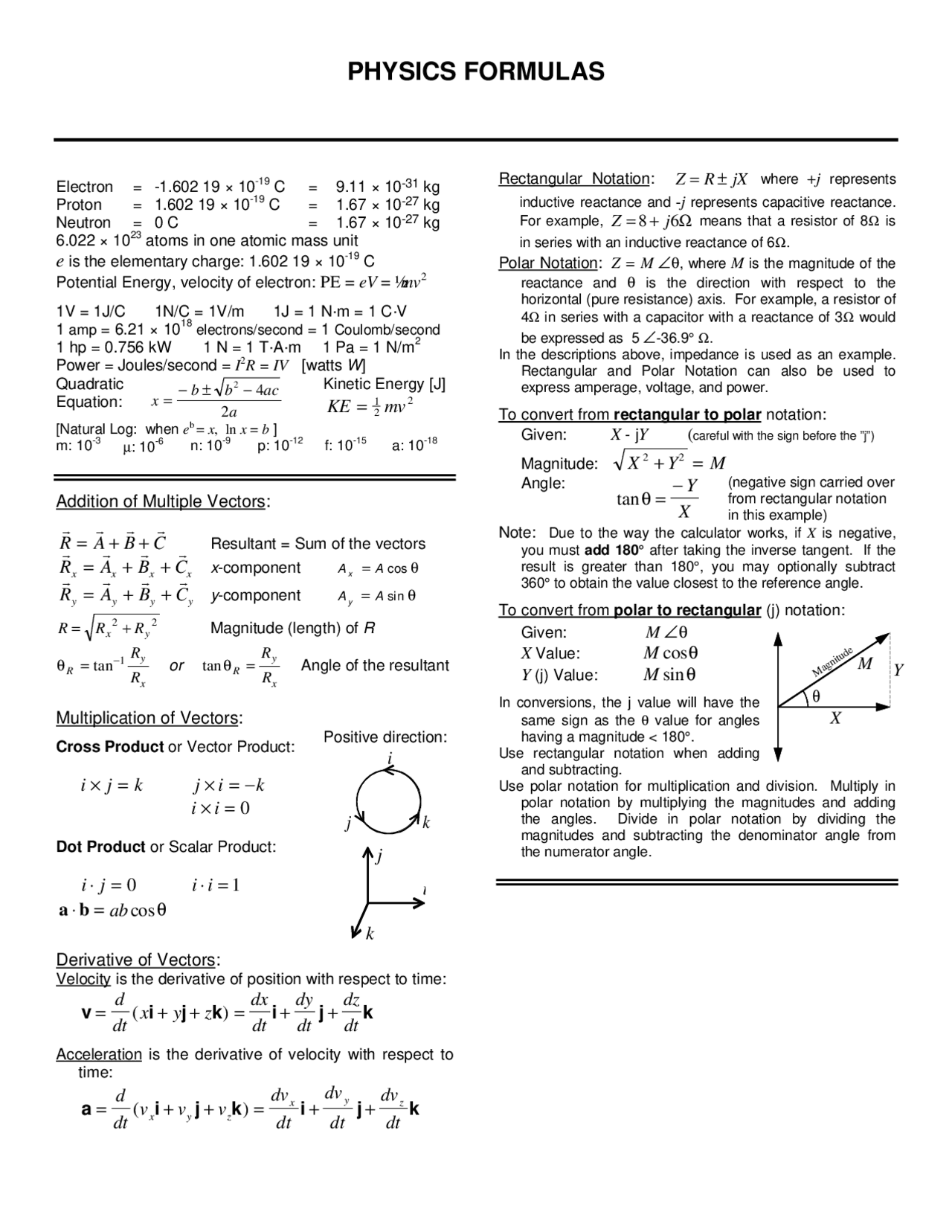 Physicsformulaeelectricitymagnetismpdf Docsity