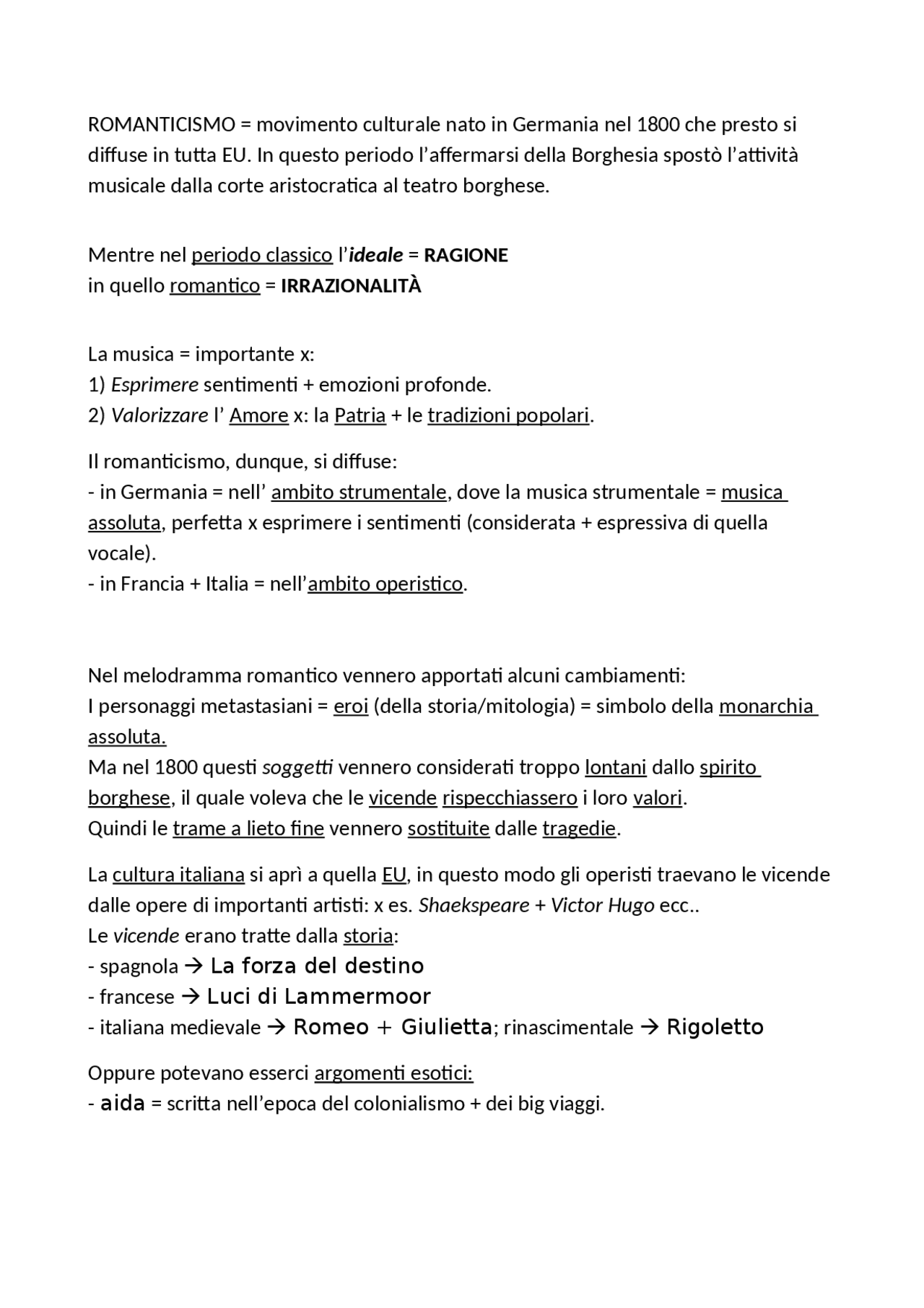 Il melodramma romantico e Giuseppe Verdi | Appunti di Storia della musica | Docsity