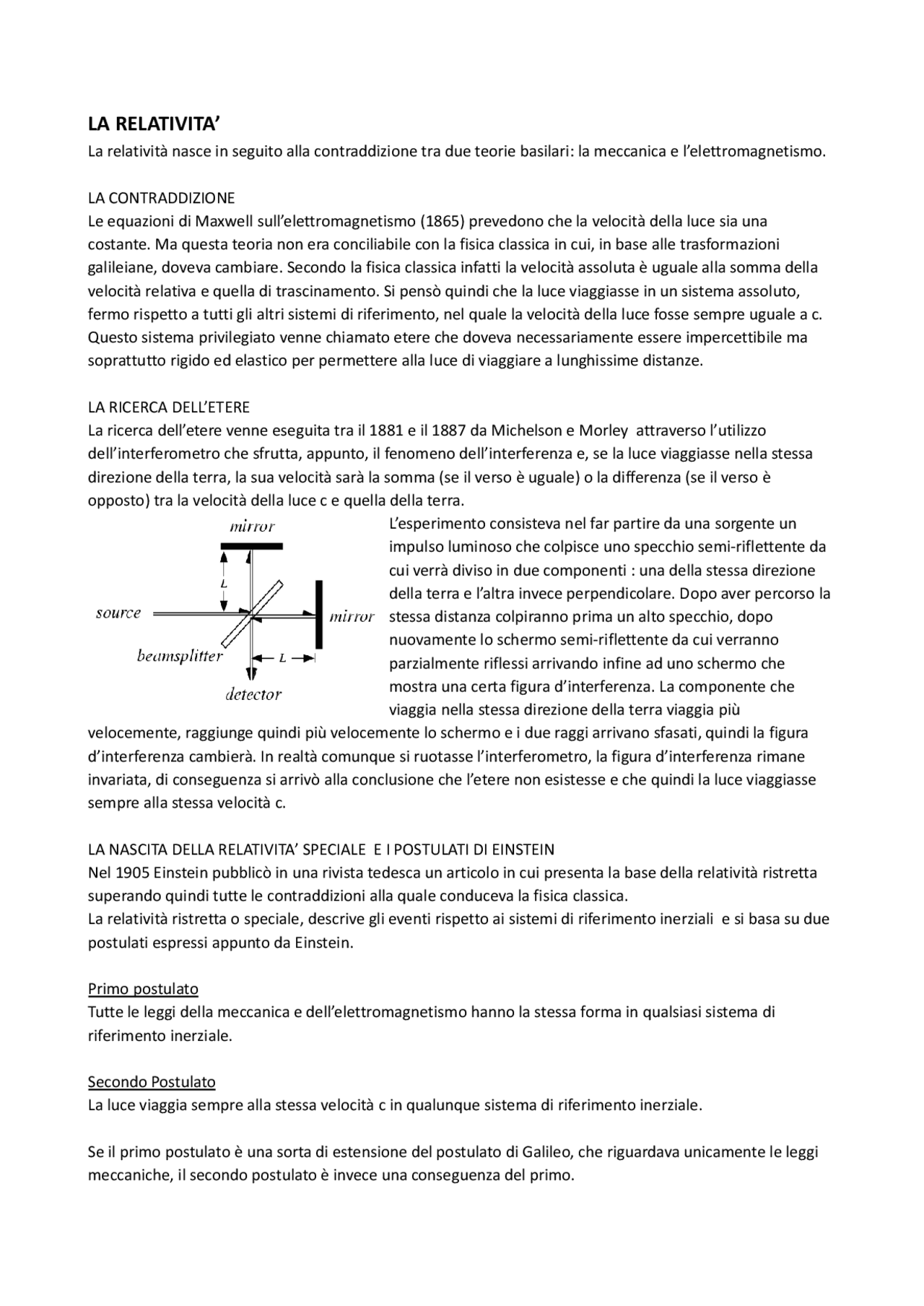 Riassunto La Relatività Docsity