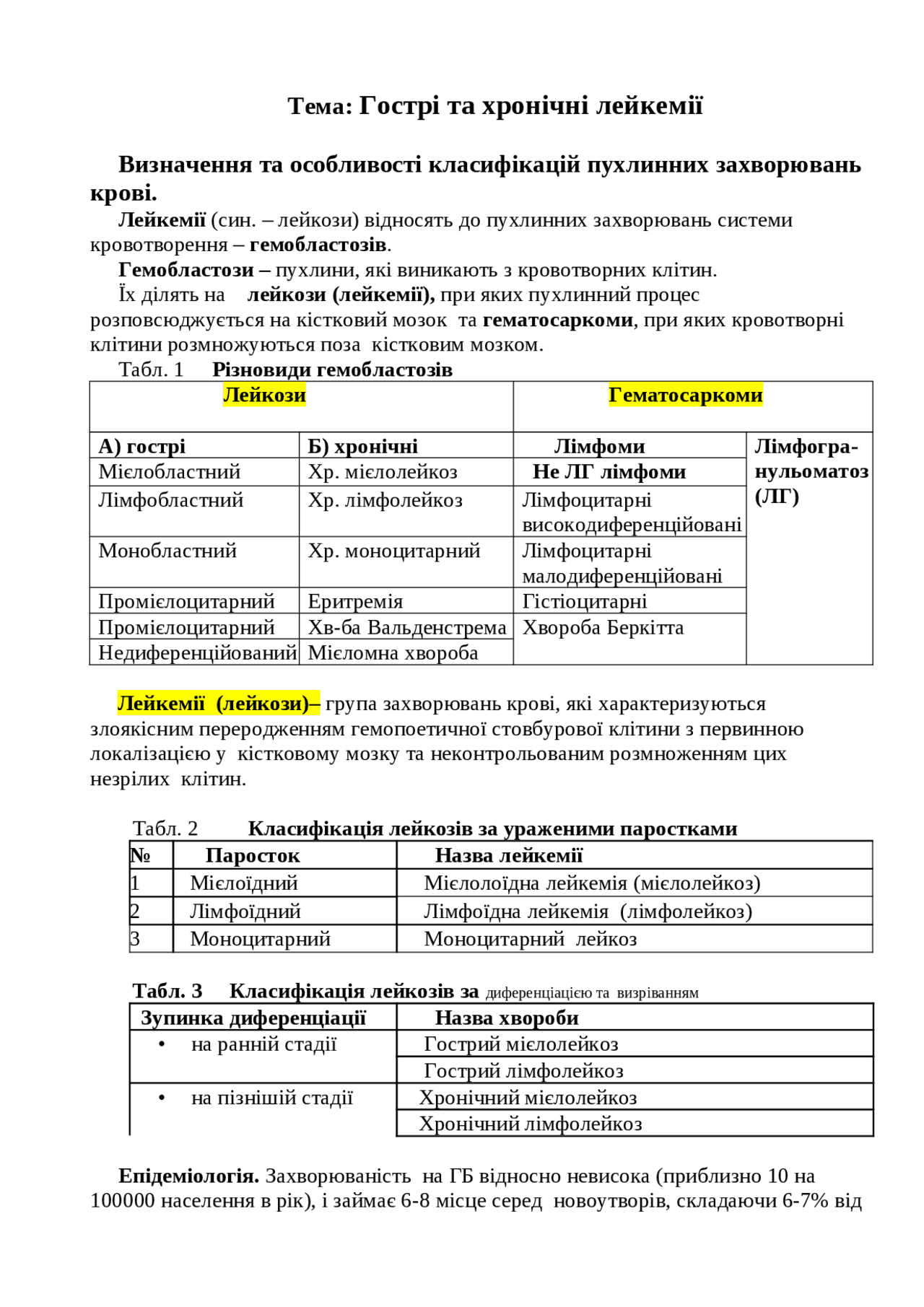 гострі і хронічні лейкемії Docsity