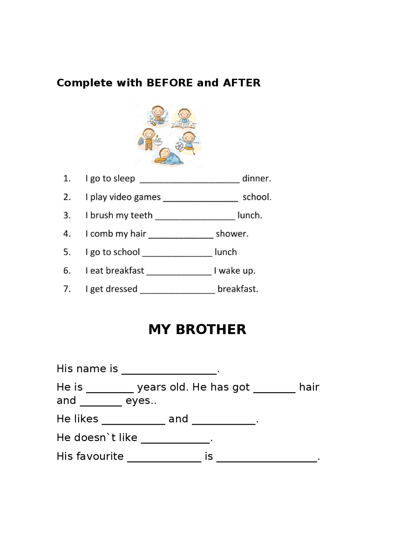 Before and after. Word | Ejercicios de Inglés | Docsity