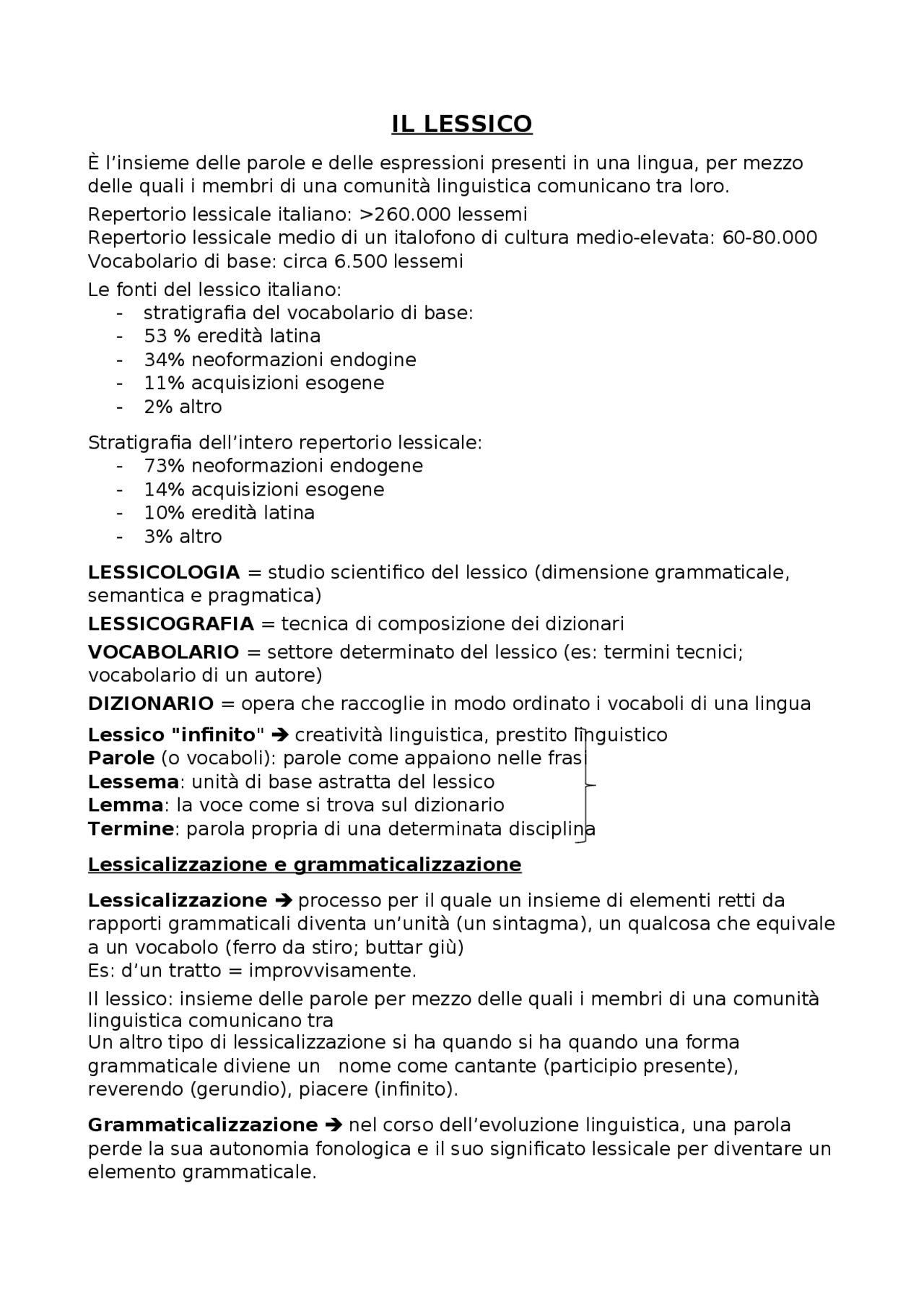 Appunti Di Linguistica Sul Lessico Docsity