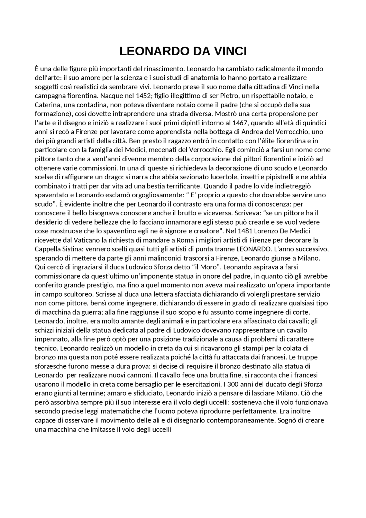 Cenni Sulla Vita Di Leonardo Da Vinci Docsity