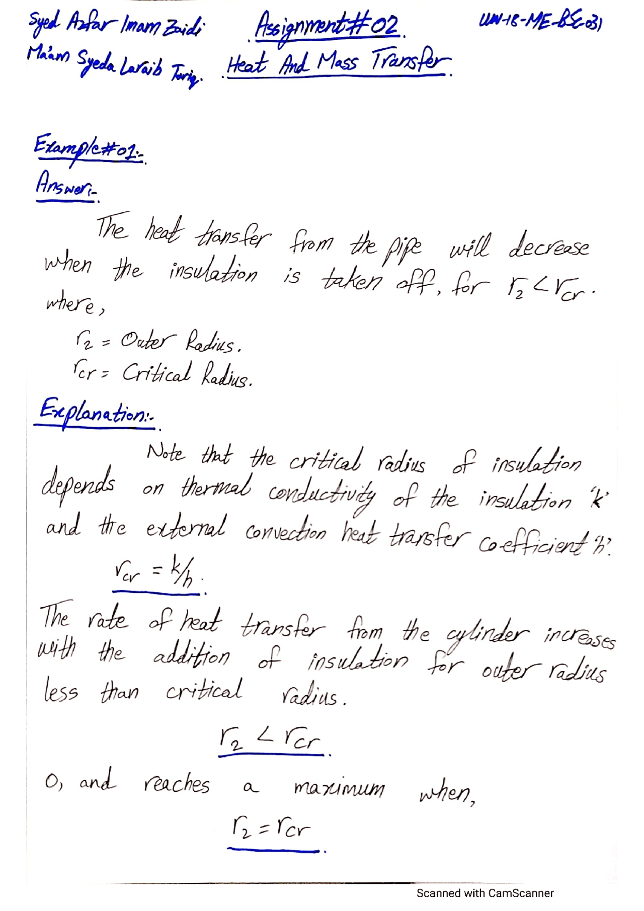 Heat And Mass Transfer Assignment 2 Docsity