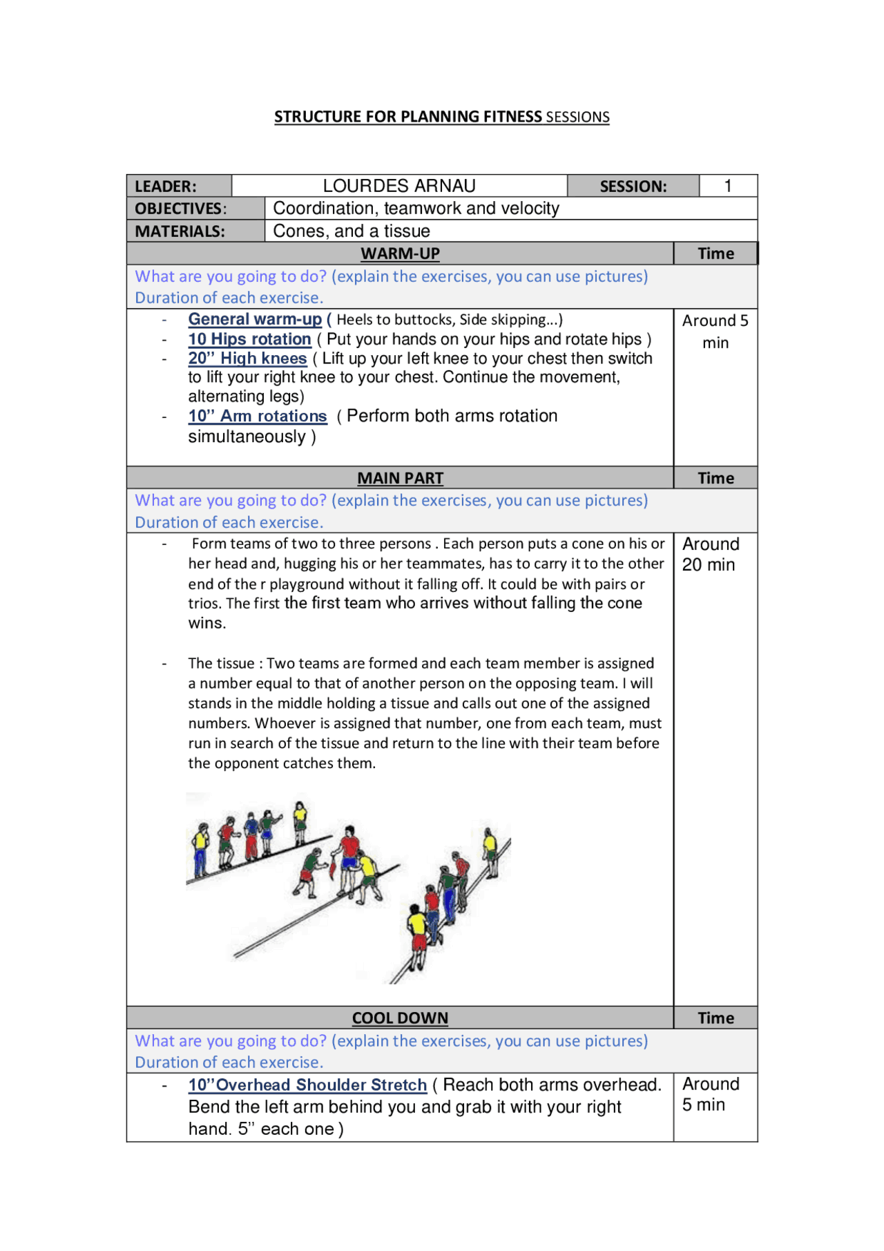 Structure for planning fitness sessions - Docsity