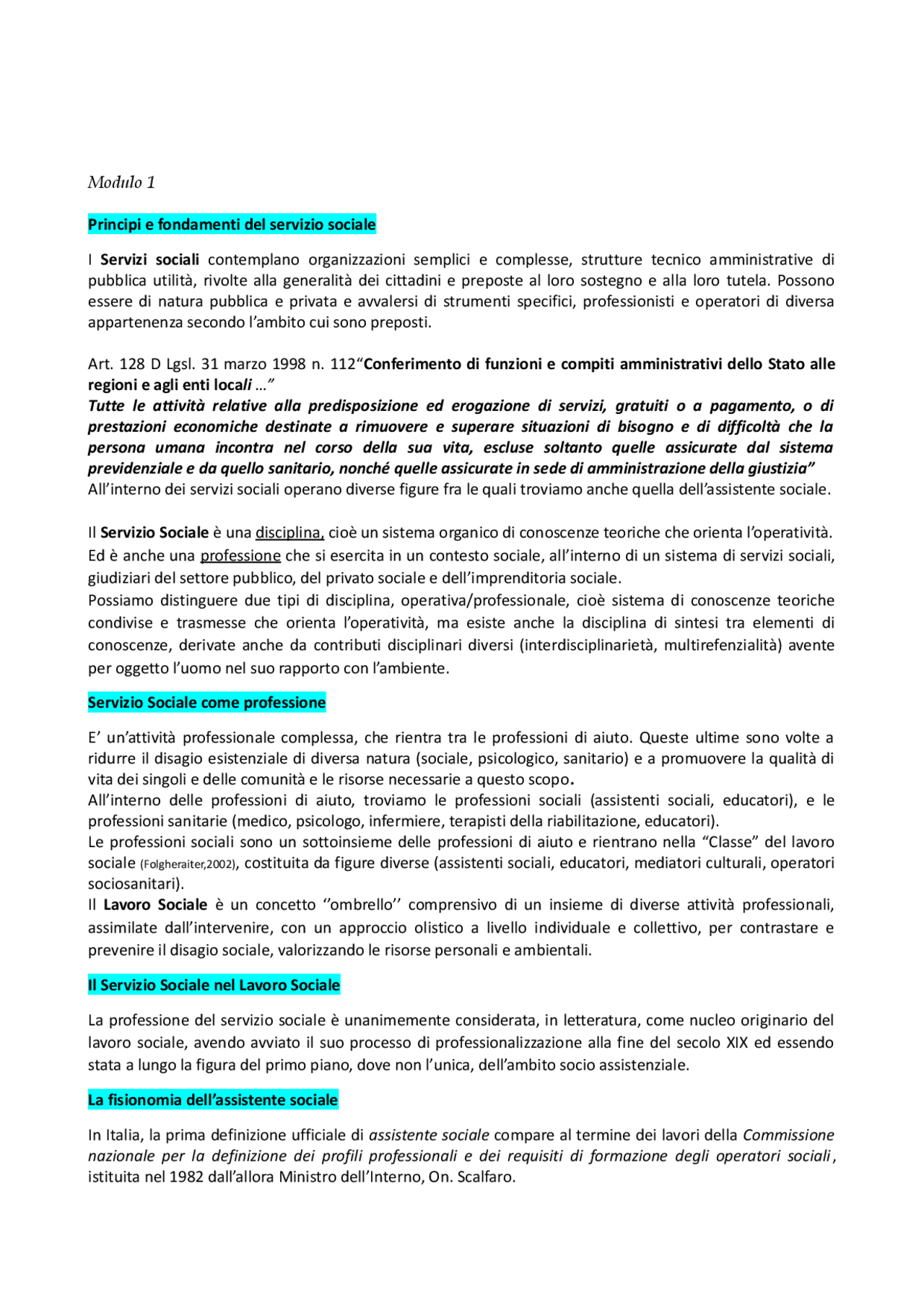 Principi E Fondamenti Del Servizio Sociale Docsity