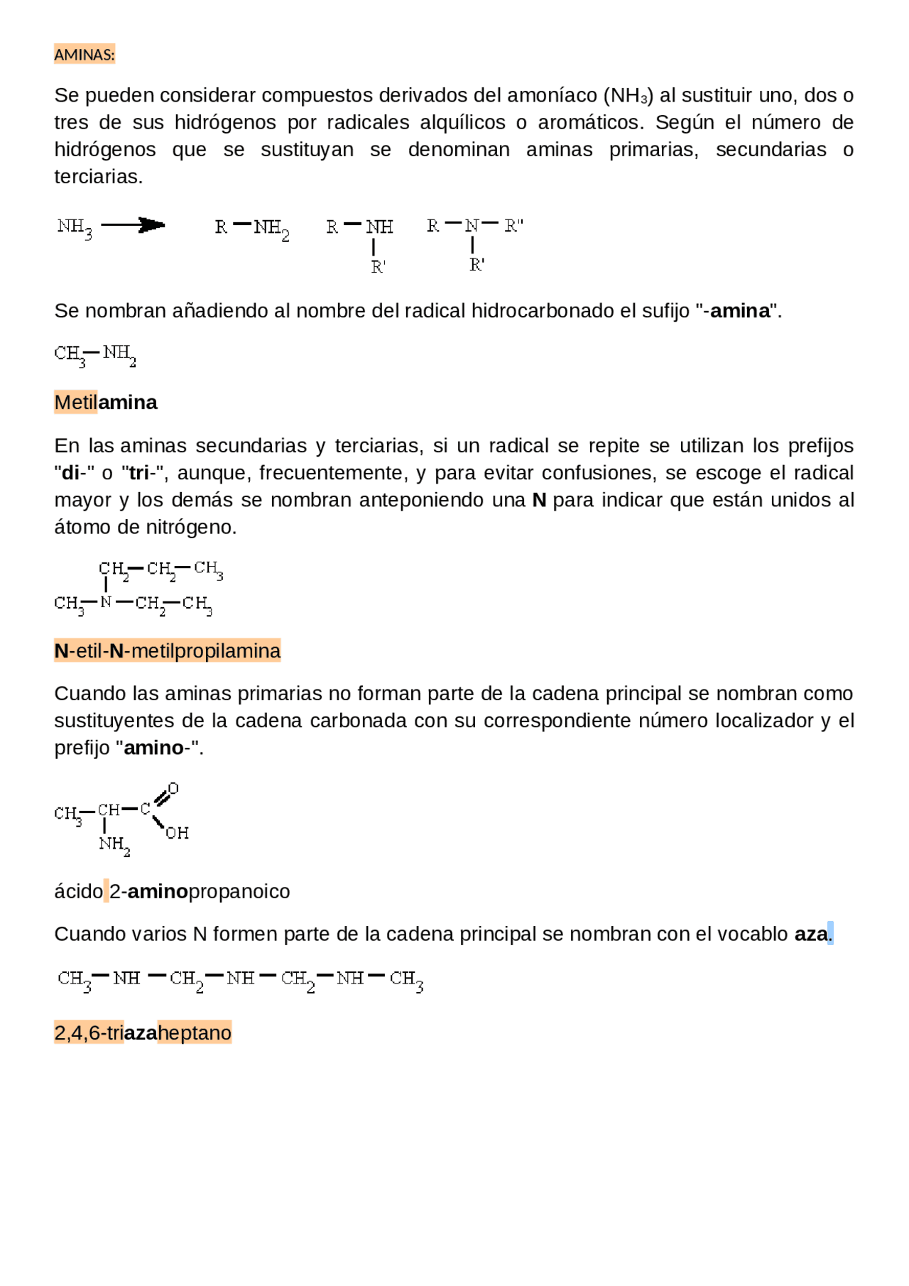 AMINAS FORMULACIÓN QUÍMICA ORGÁNICA - Docsity
