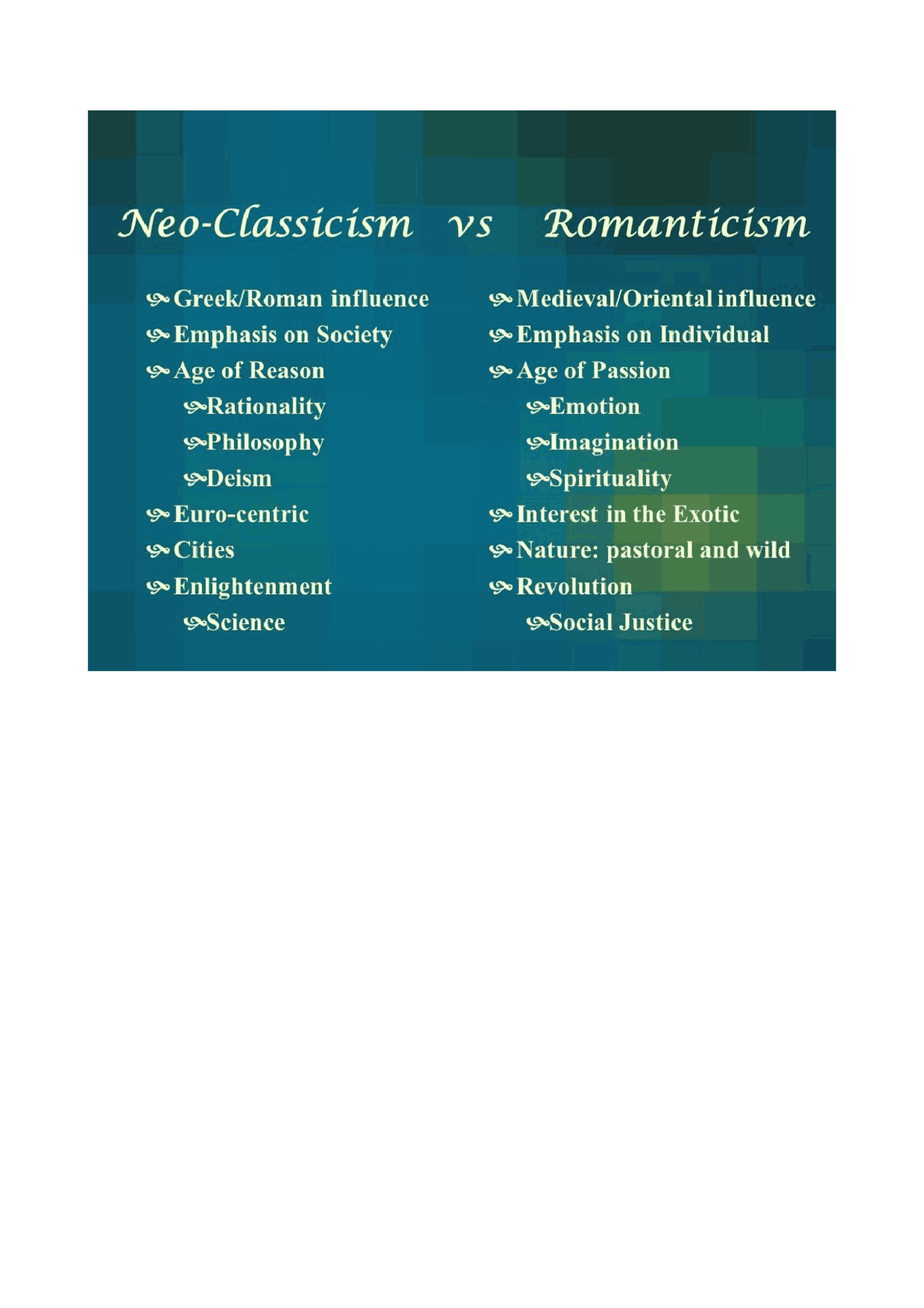 Neo classicism vs romanticism - Docsity
