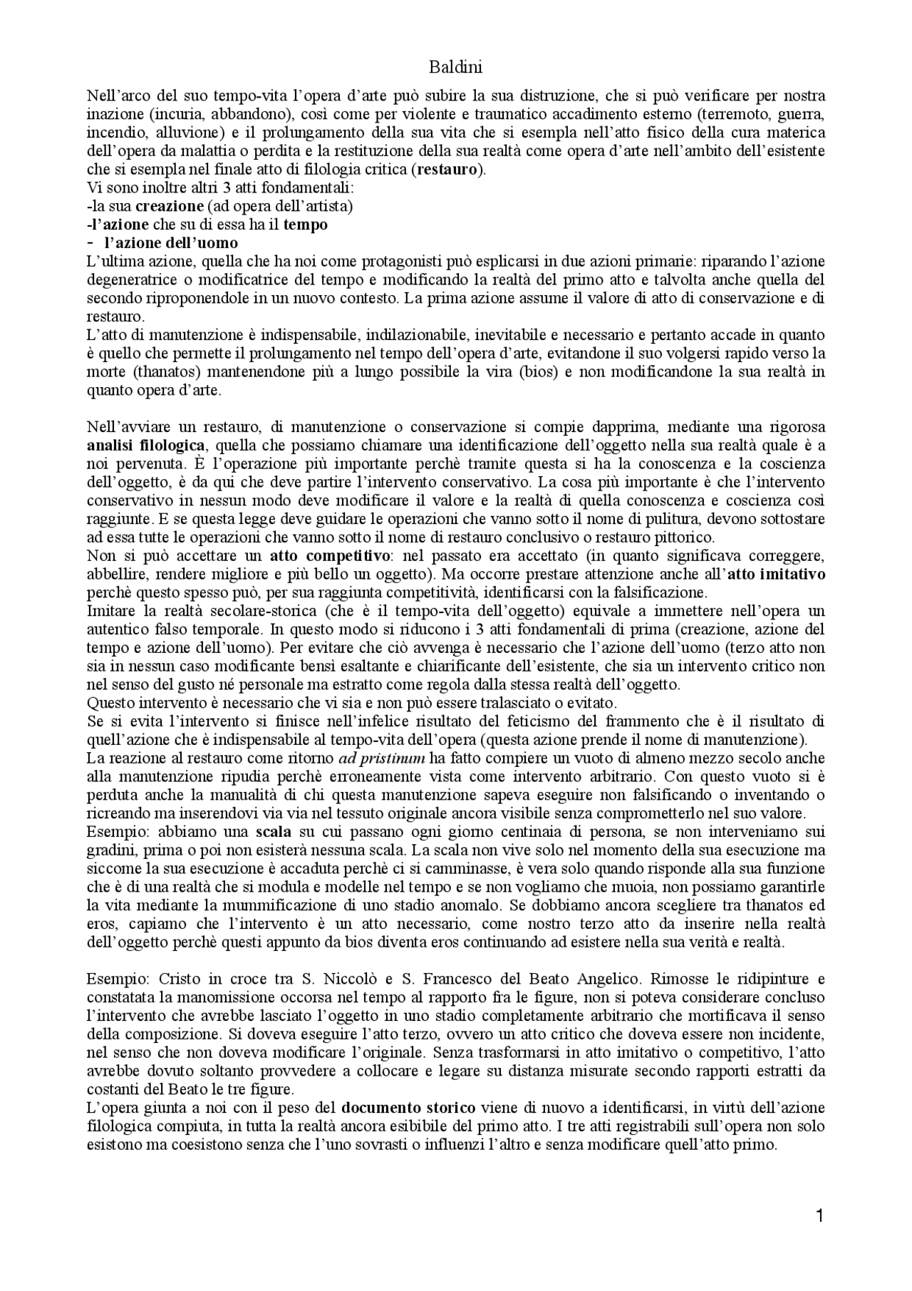 Riassunto Del Libro Teoria Del Restauro Di Umberto Baldini Docsity