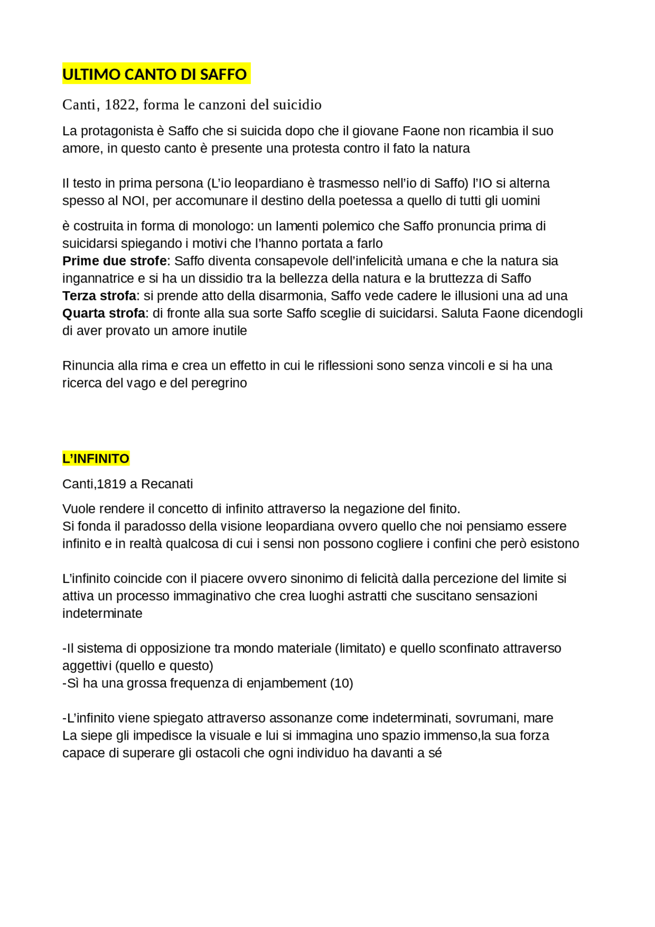 Leopardi Opere E Vita Docsity