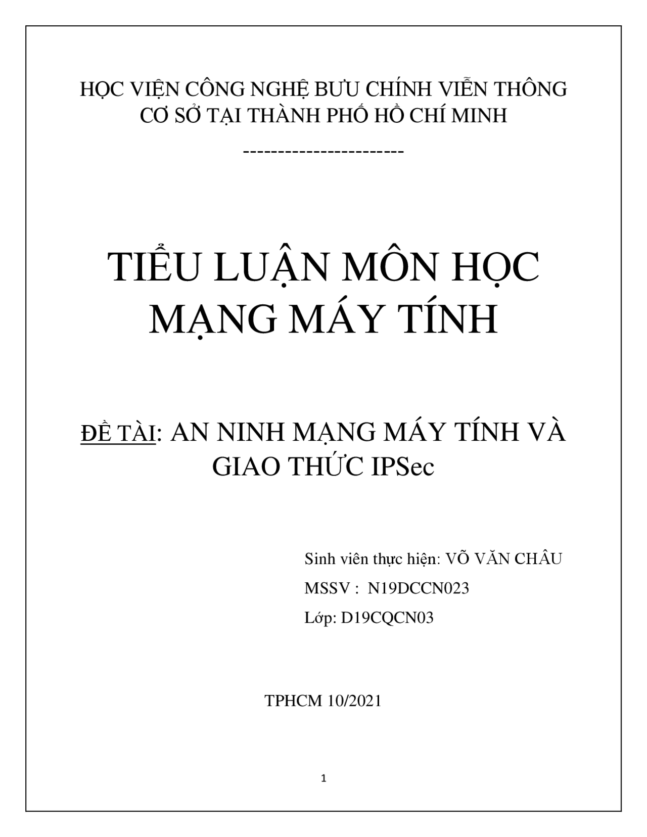 Tiểu Luận Mạng Máy Tính Ipsec Summaries Mathematical Logic Docsity