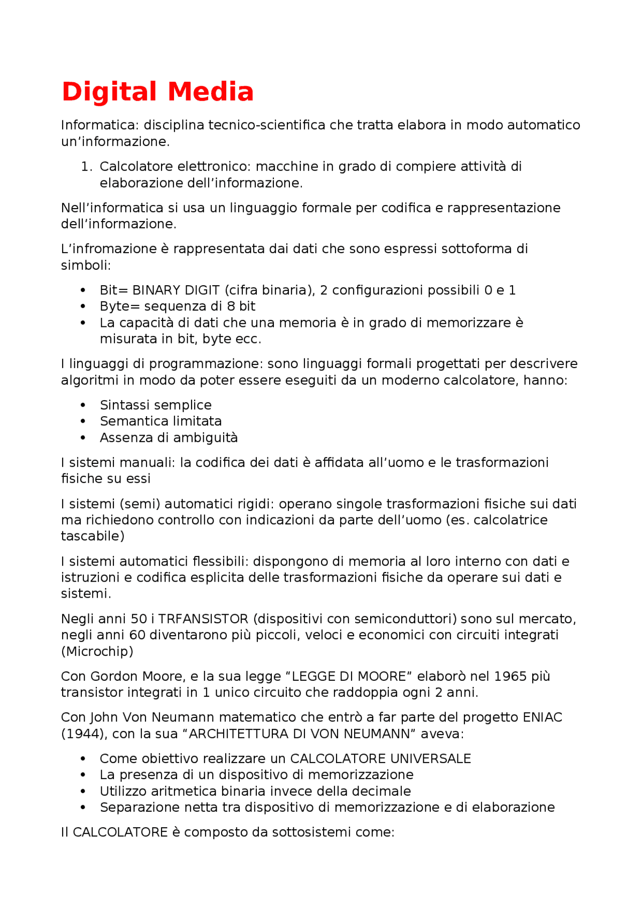 Riassunto Manuale Di Informatica Umanistica Docsity