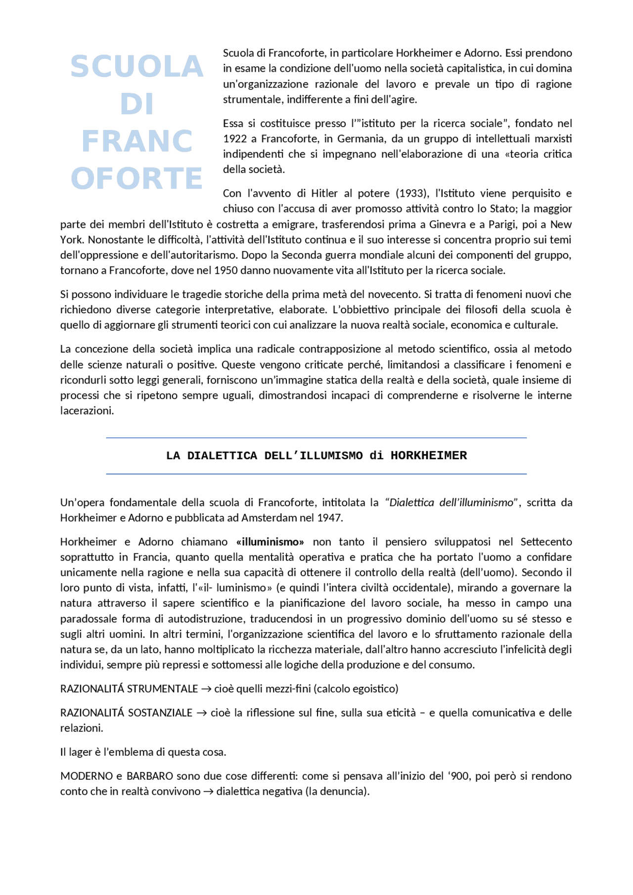 Scuola Di Francoforte Docsity