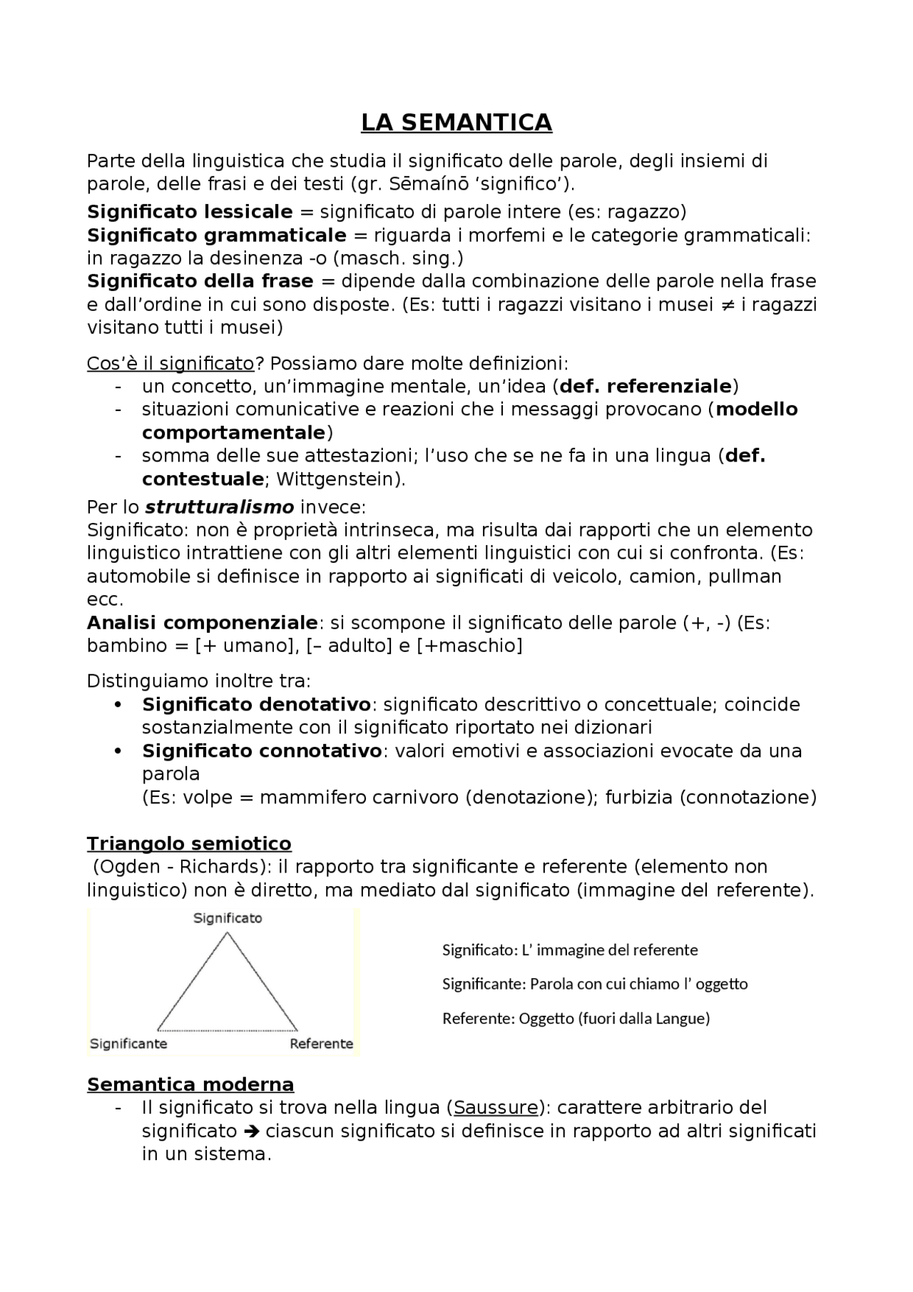 Appunti Di Linguistica Sulla Semantica Docsity