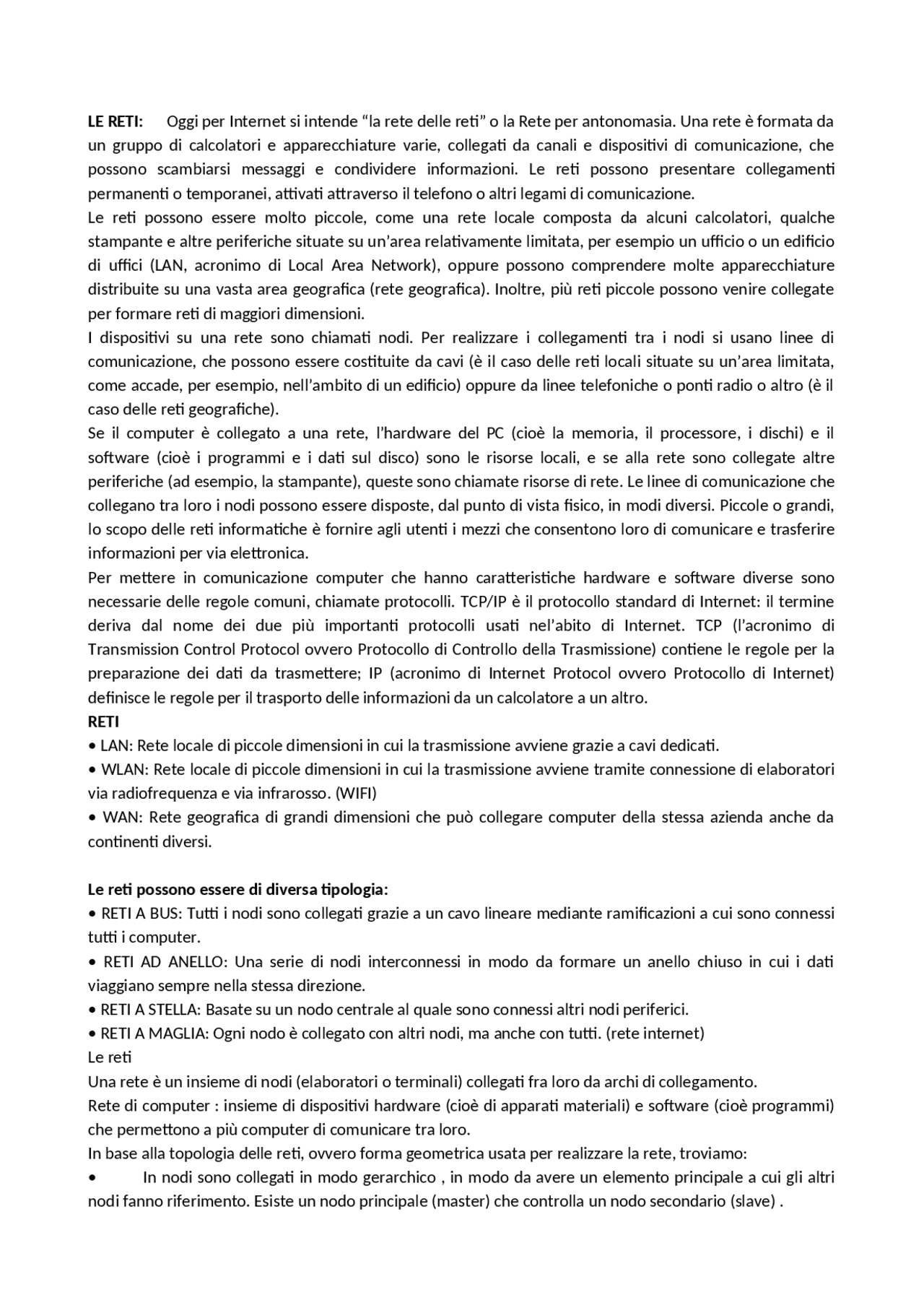 LE RETI DI INTERNET E LA LORO DIVISIONE - Docsity