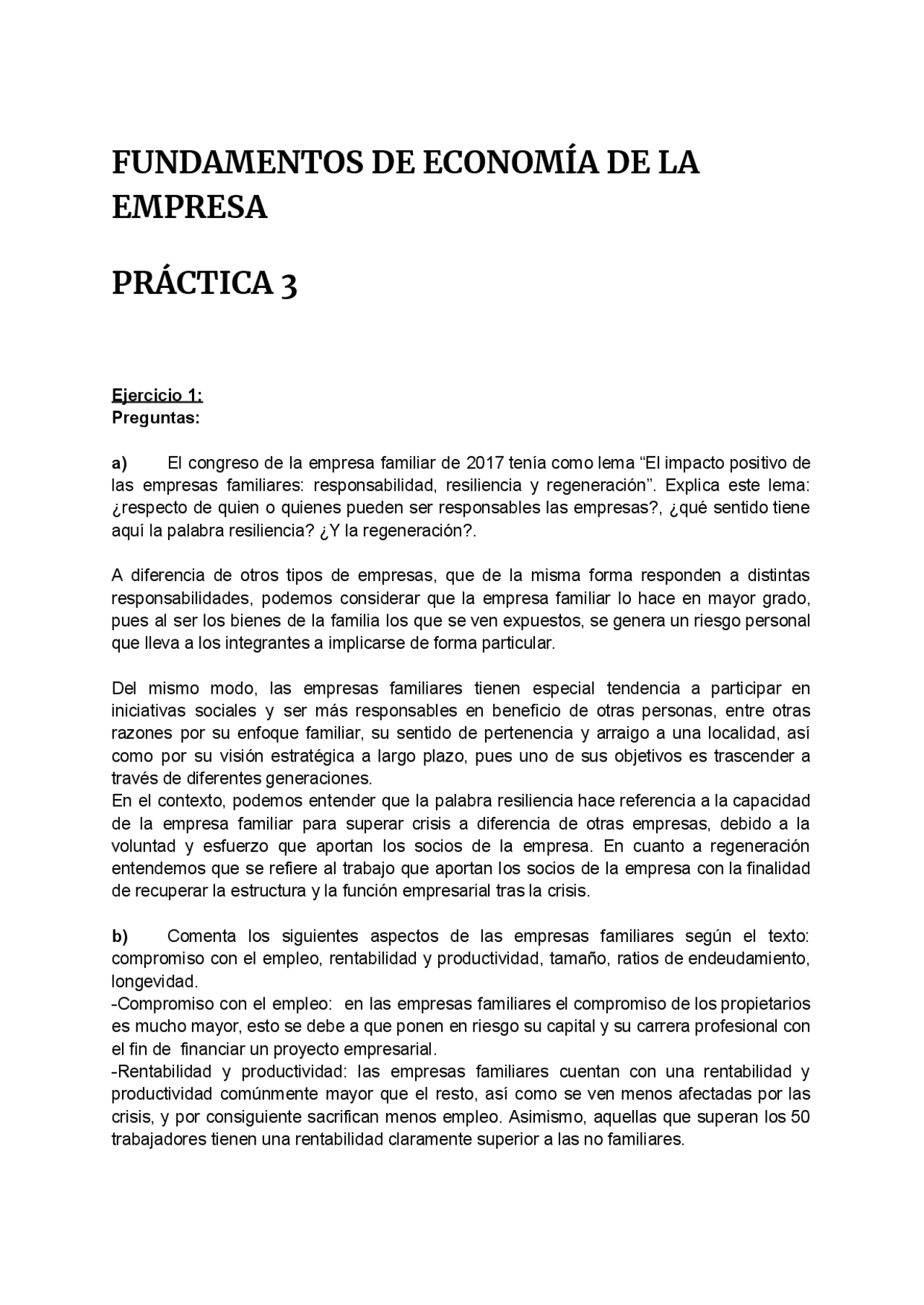 Práctica 3. Economía de la empresa. - Docsity