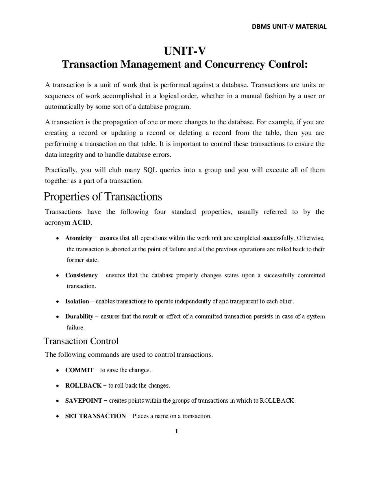 Transaction Management And Concurrency Control Docsity