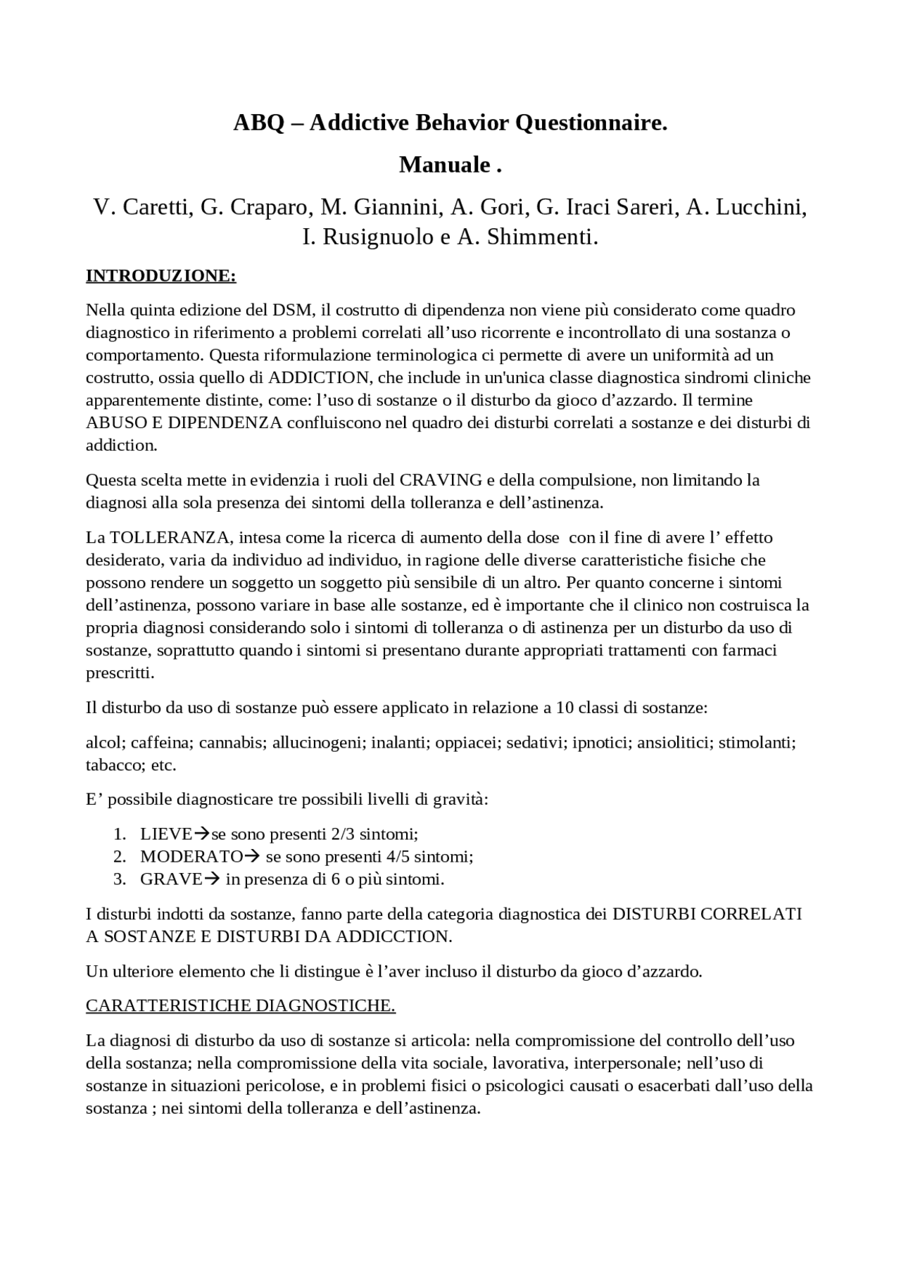 Abq. additive behavior questionnare - Docsity