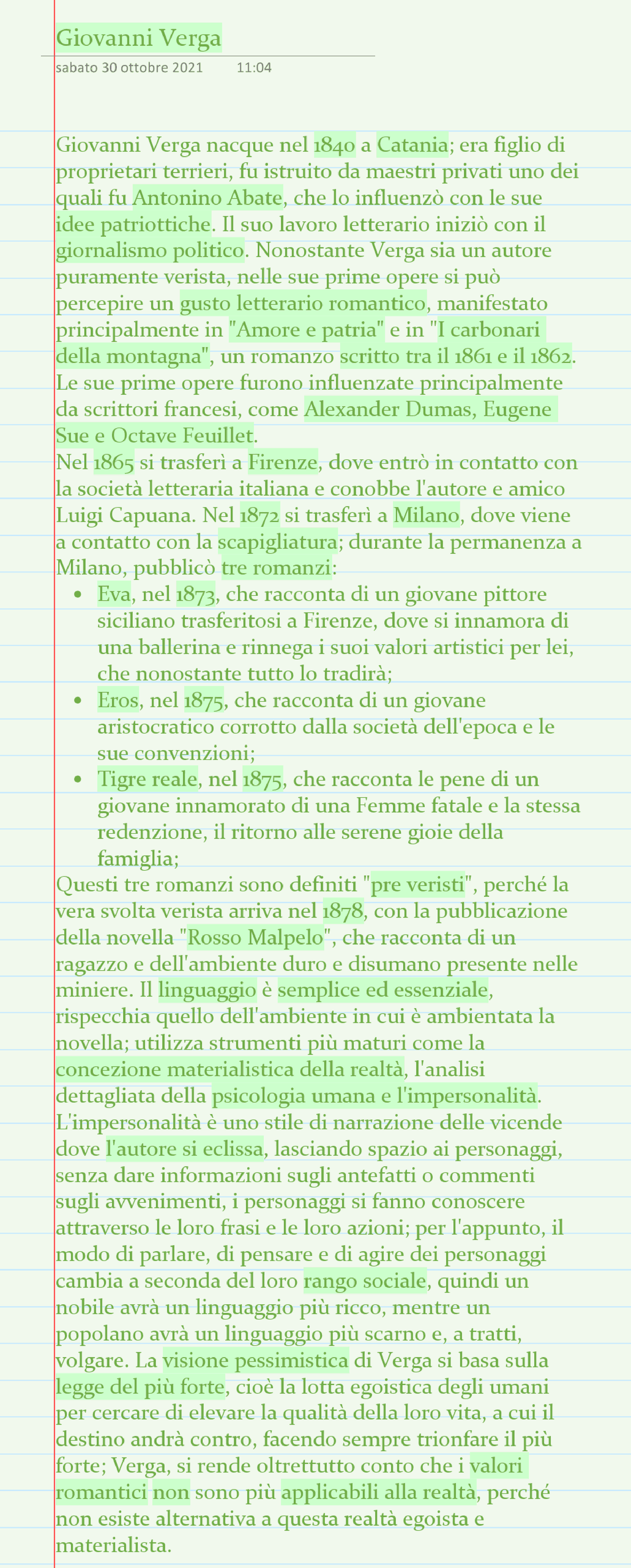 Giovanni Verga Sintesi Docsity