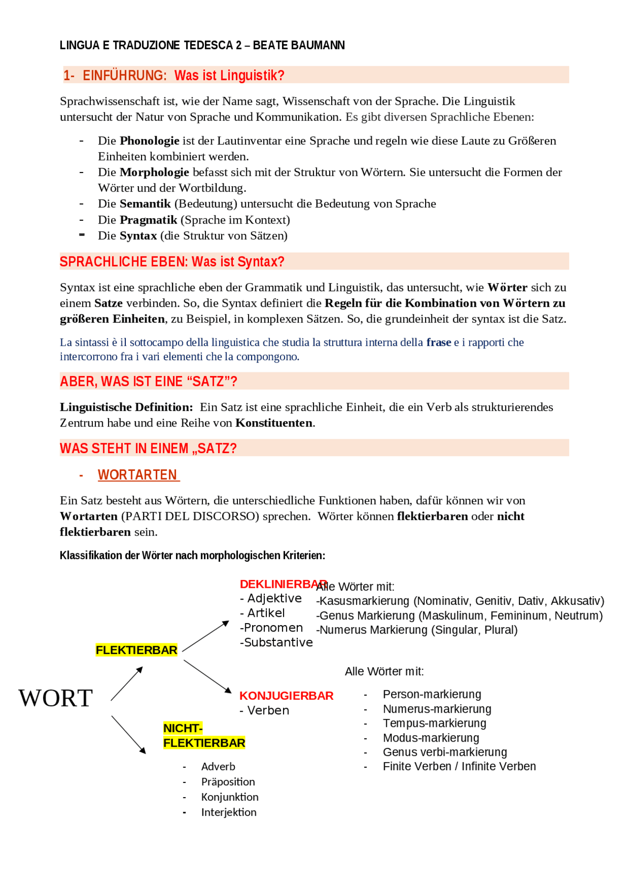 Argomenti Di Sintassi Tedesca Appunti Di Lingua Tedesca Docsity