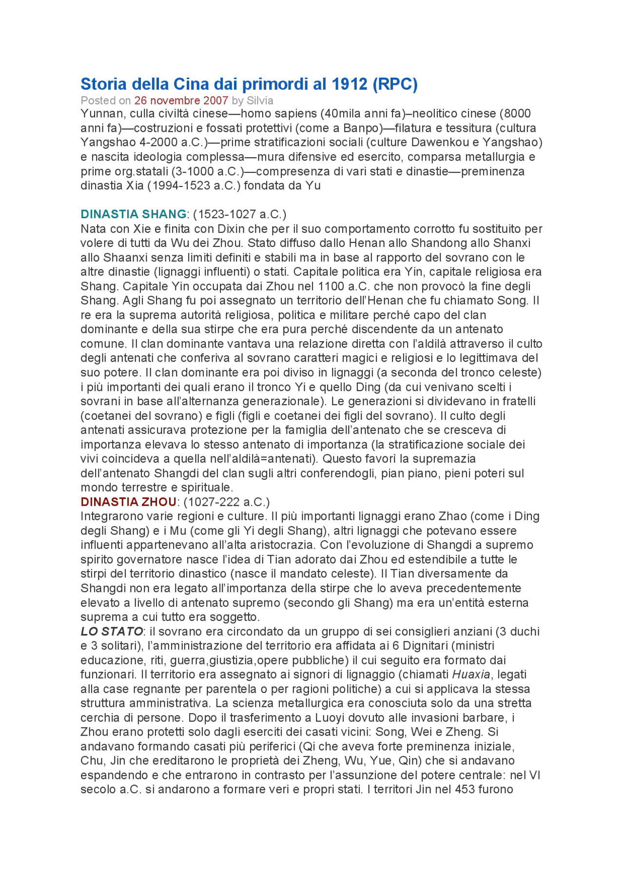 Appunti Storia Della Cina Docsity