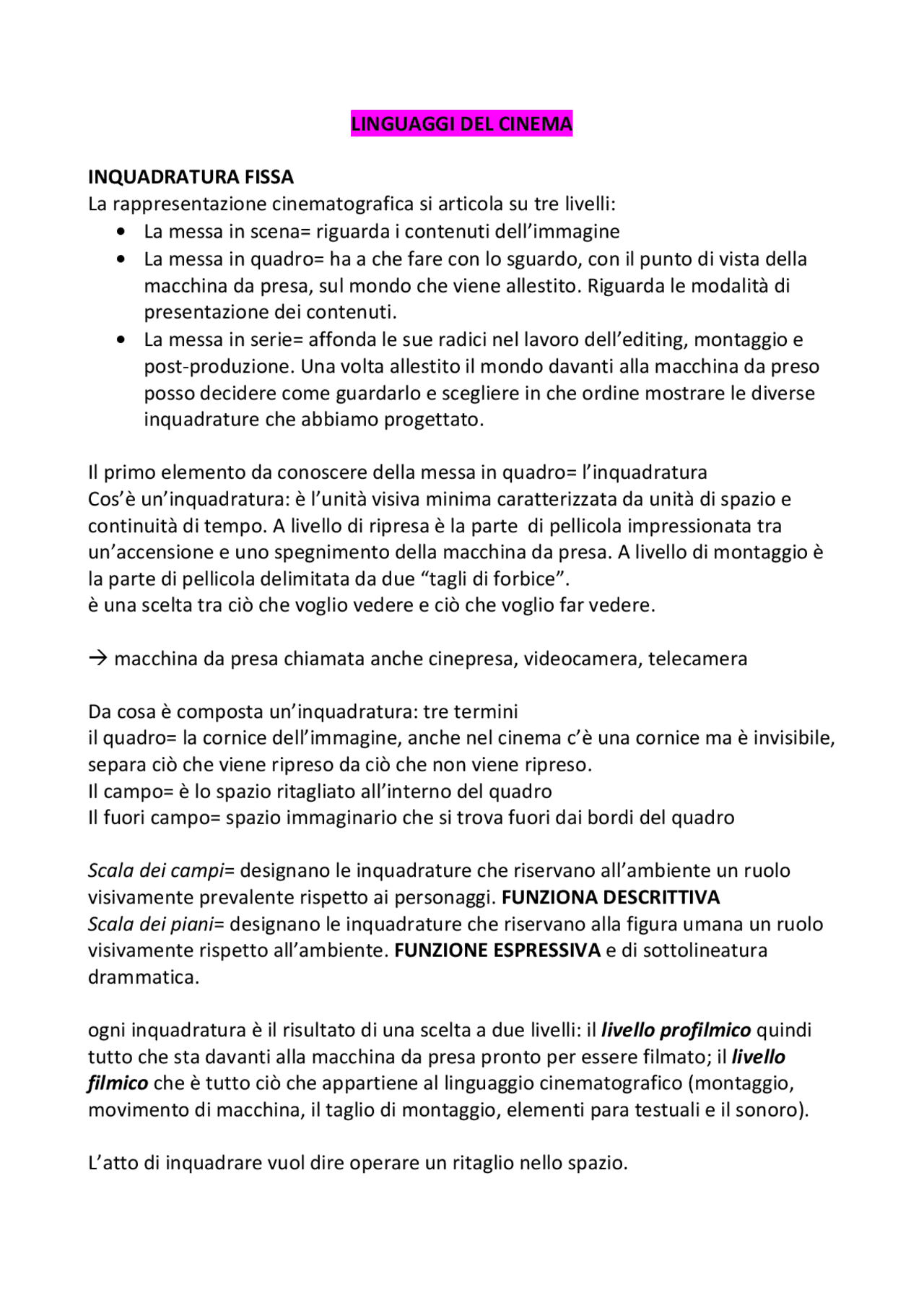 Appunti Prime Lezioni Di Cinema Anno 2021 Docsity