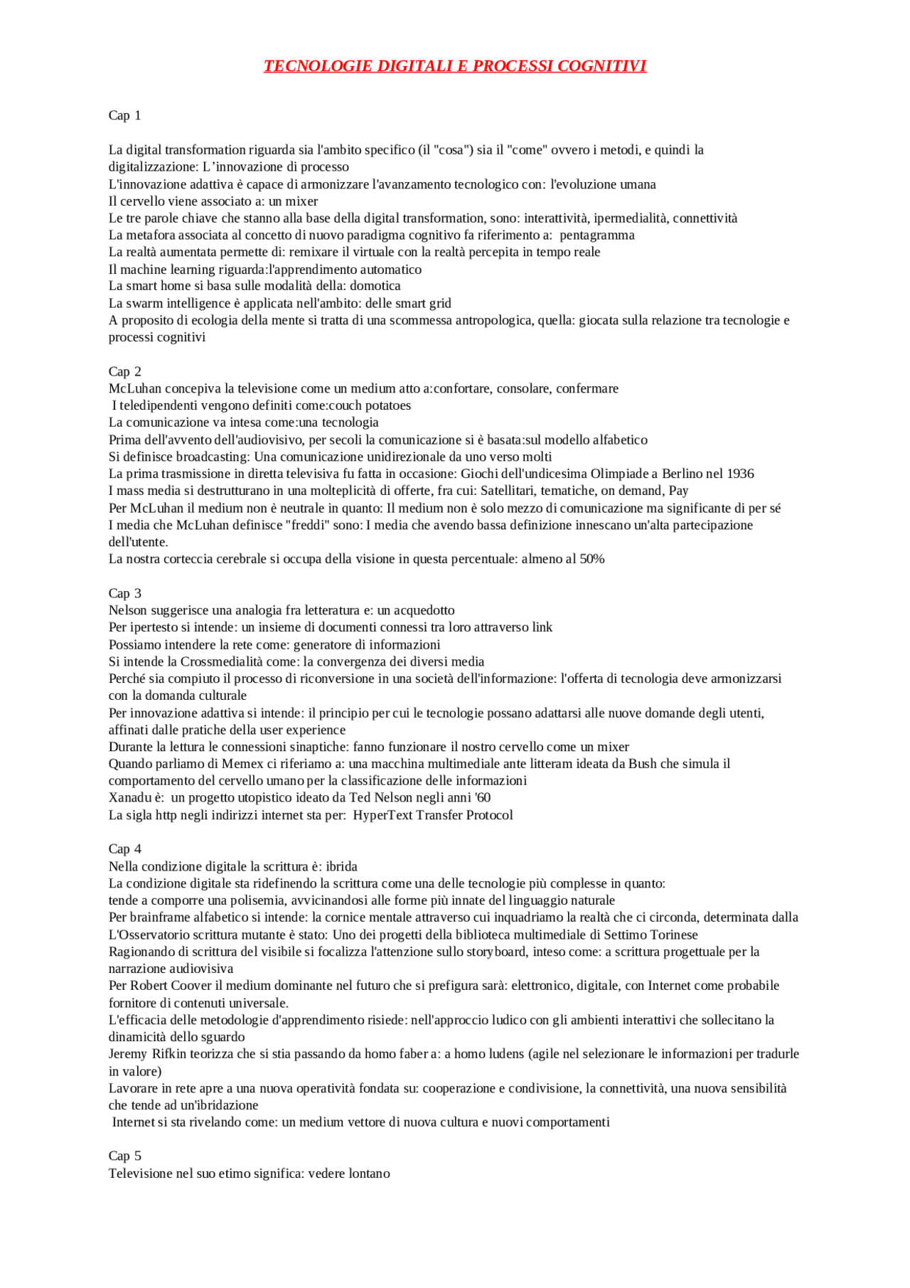 Tecnologie Digitali E Processi Cognitivi L 20 Mercatorum Docsity