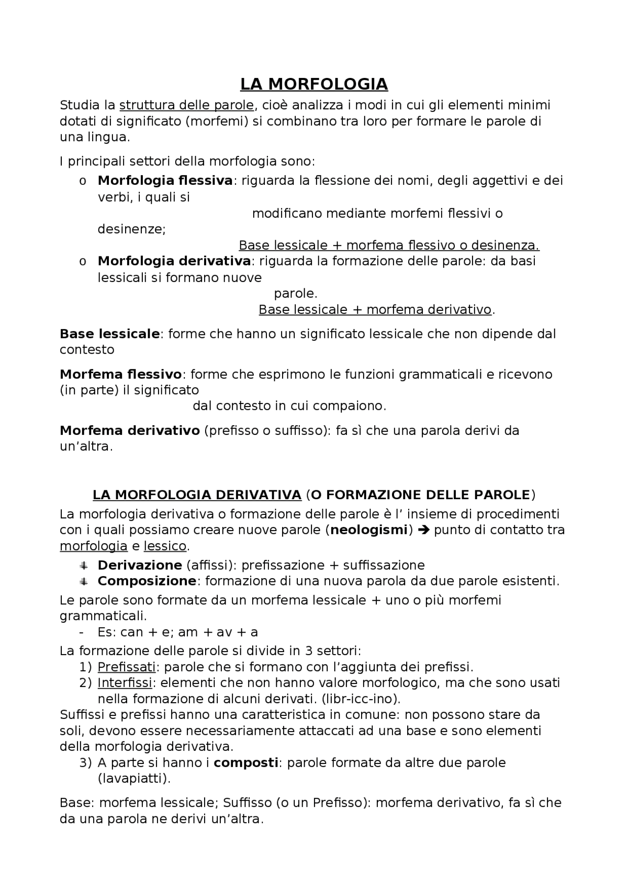 Appunti Di Morfologia Docsity