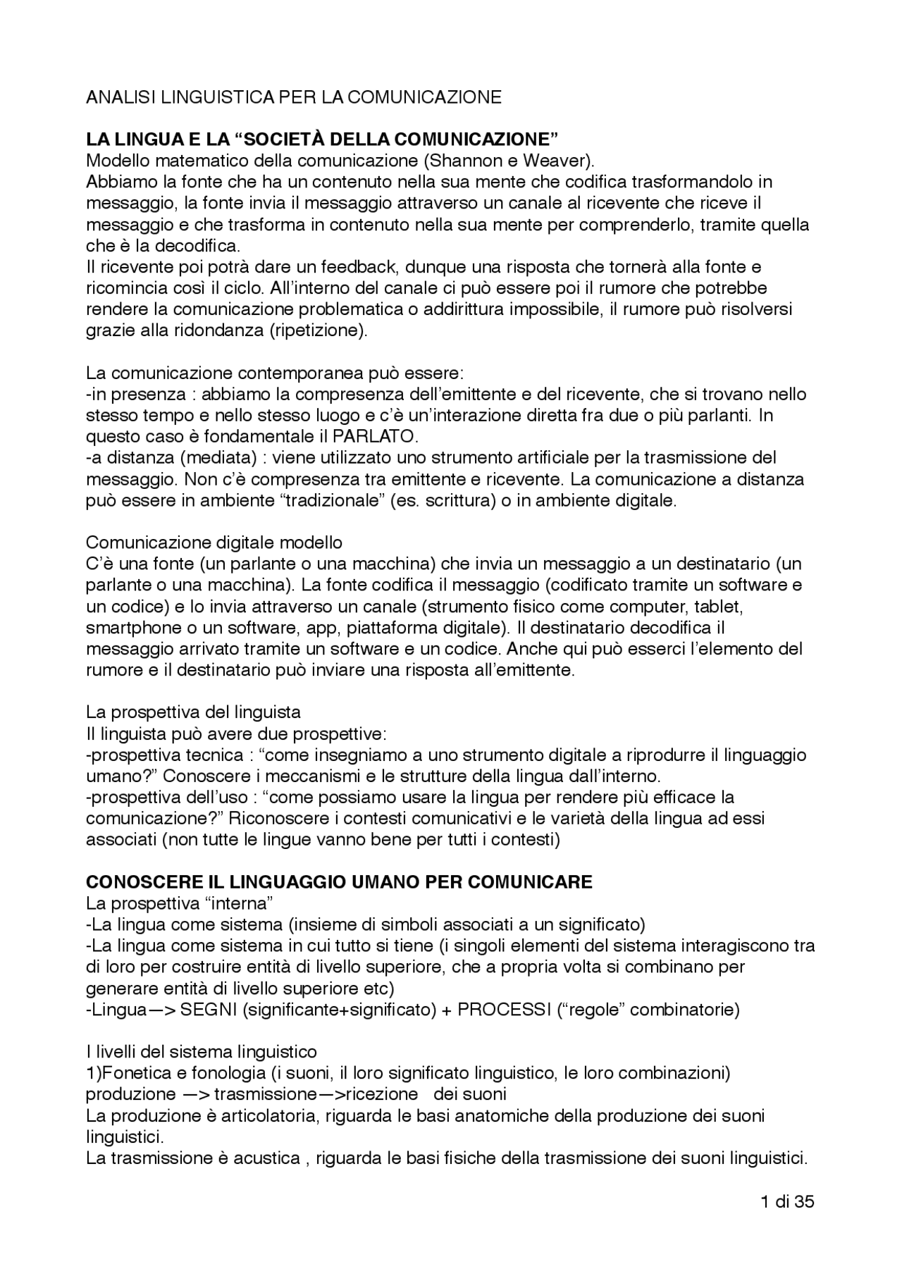 Slide E Appunti Per Analisi Linguistica Per La Comunicazione Unimore