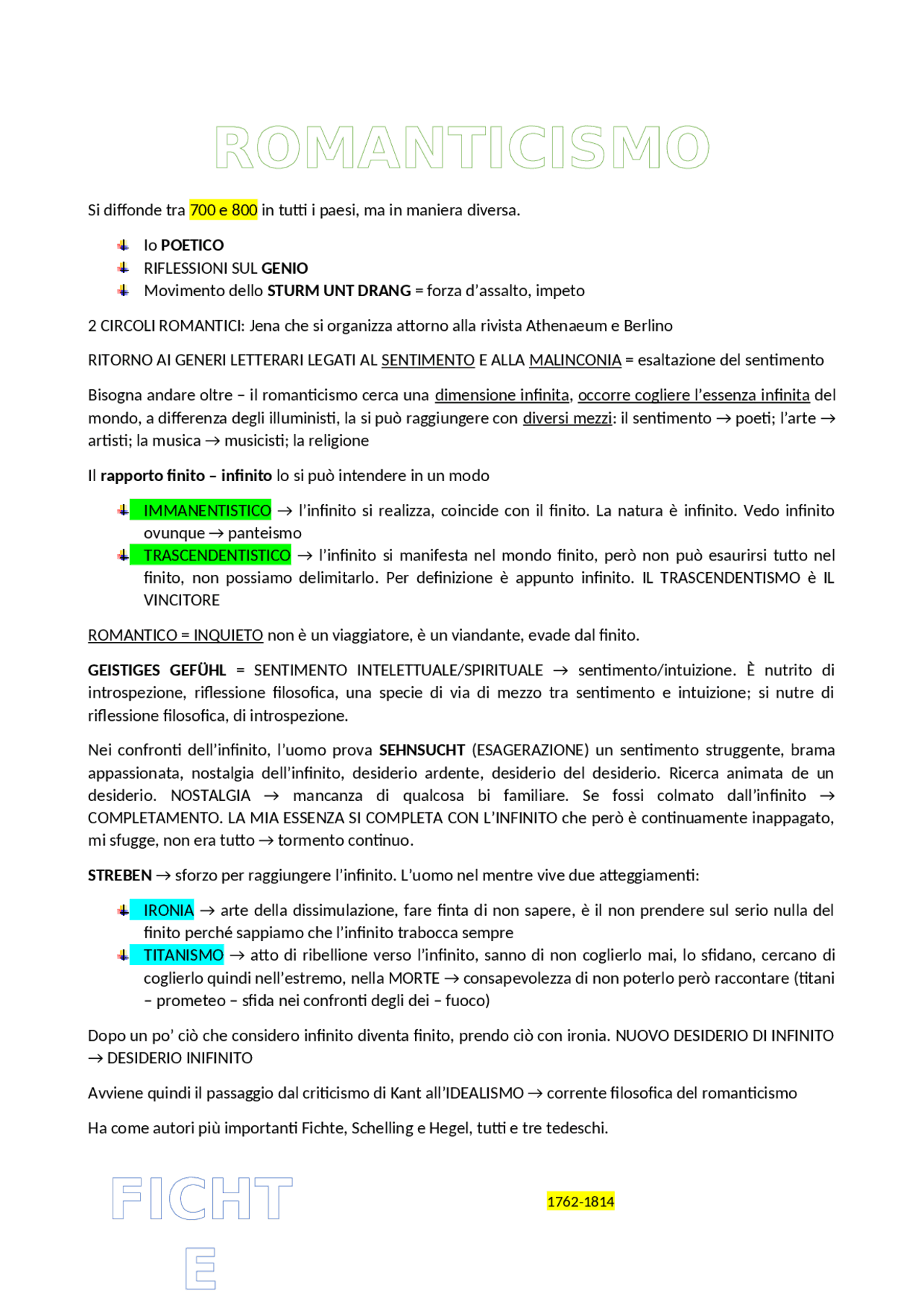 Romanticismo Fichte E Schelling Docsity