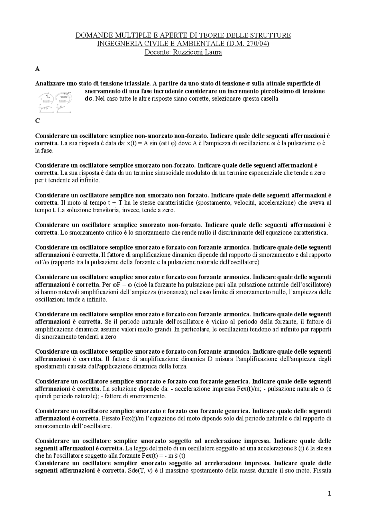 DOMANDE MULTIPLE E APERTE DI TEORIE DELLE STRUTTURE | Prove d'esame di Teoria E Progetto Di ...