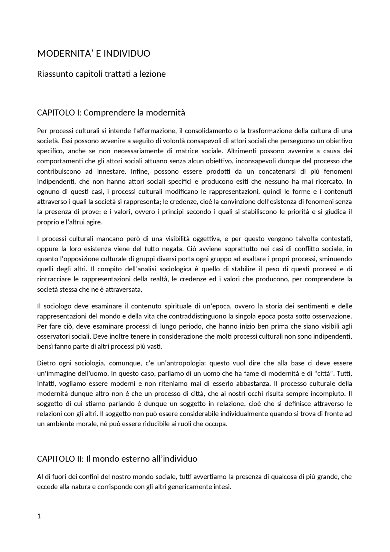 Modernità E Individuo Riassunto Docsity