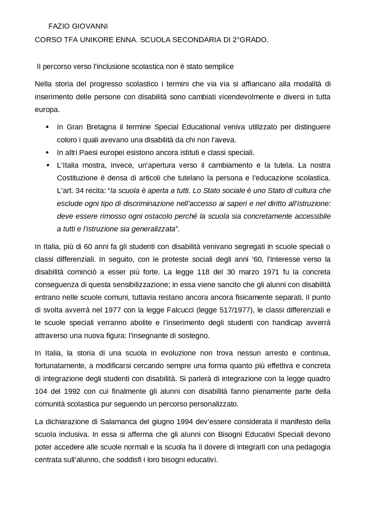 Inclusione Scolastica Docsity
