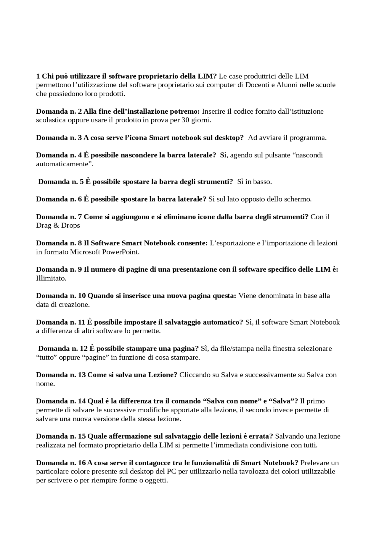 Risposte 1 Test Corso Lim Docsity