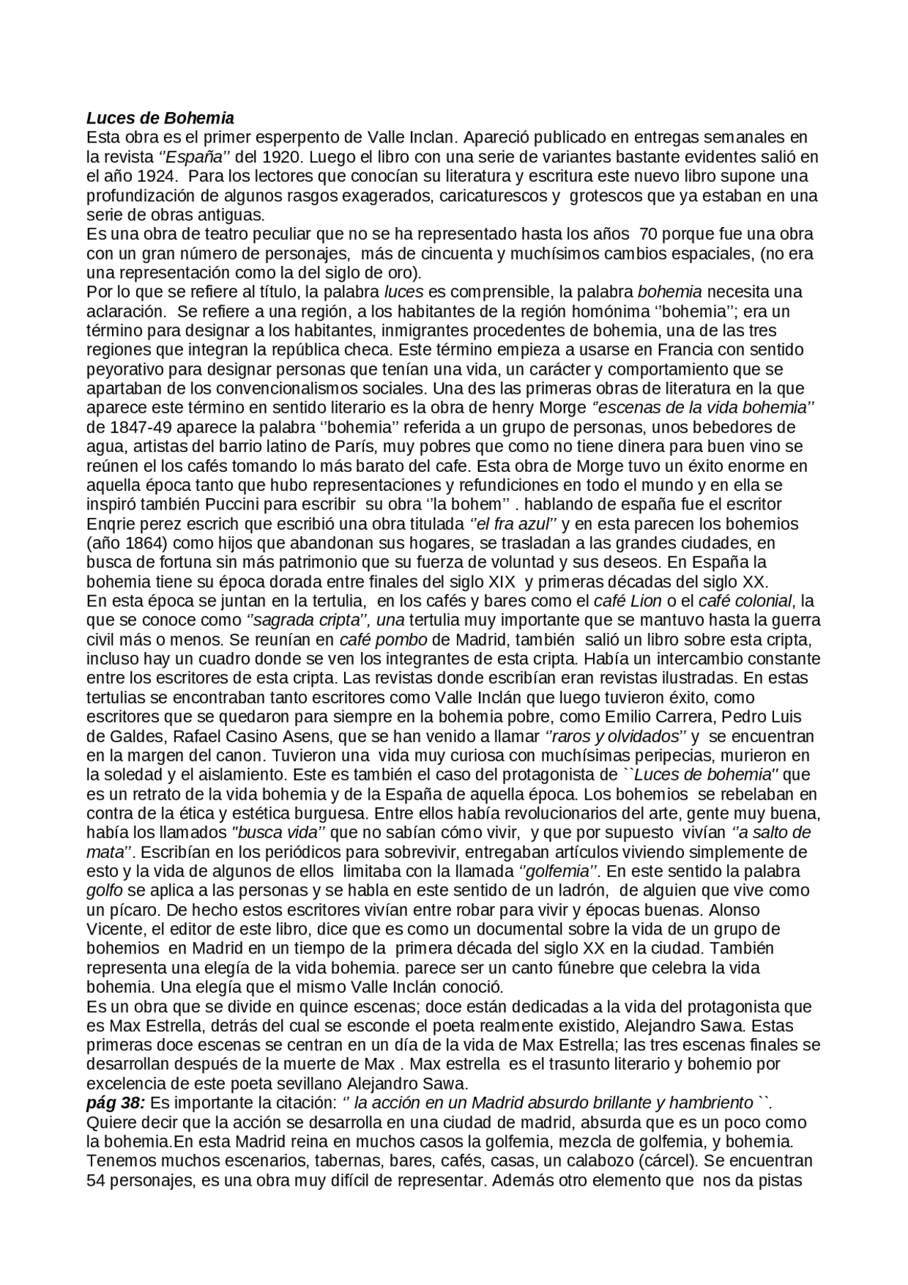 Analisi Luces De Bohemia Docsity