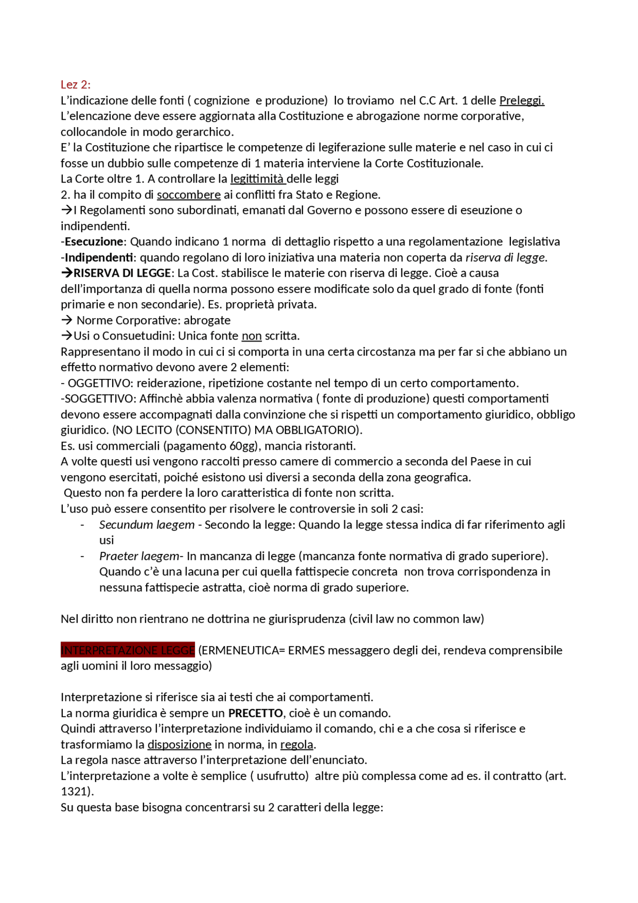 Interpretazione Della Legge Docsity