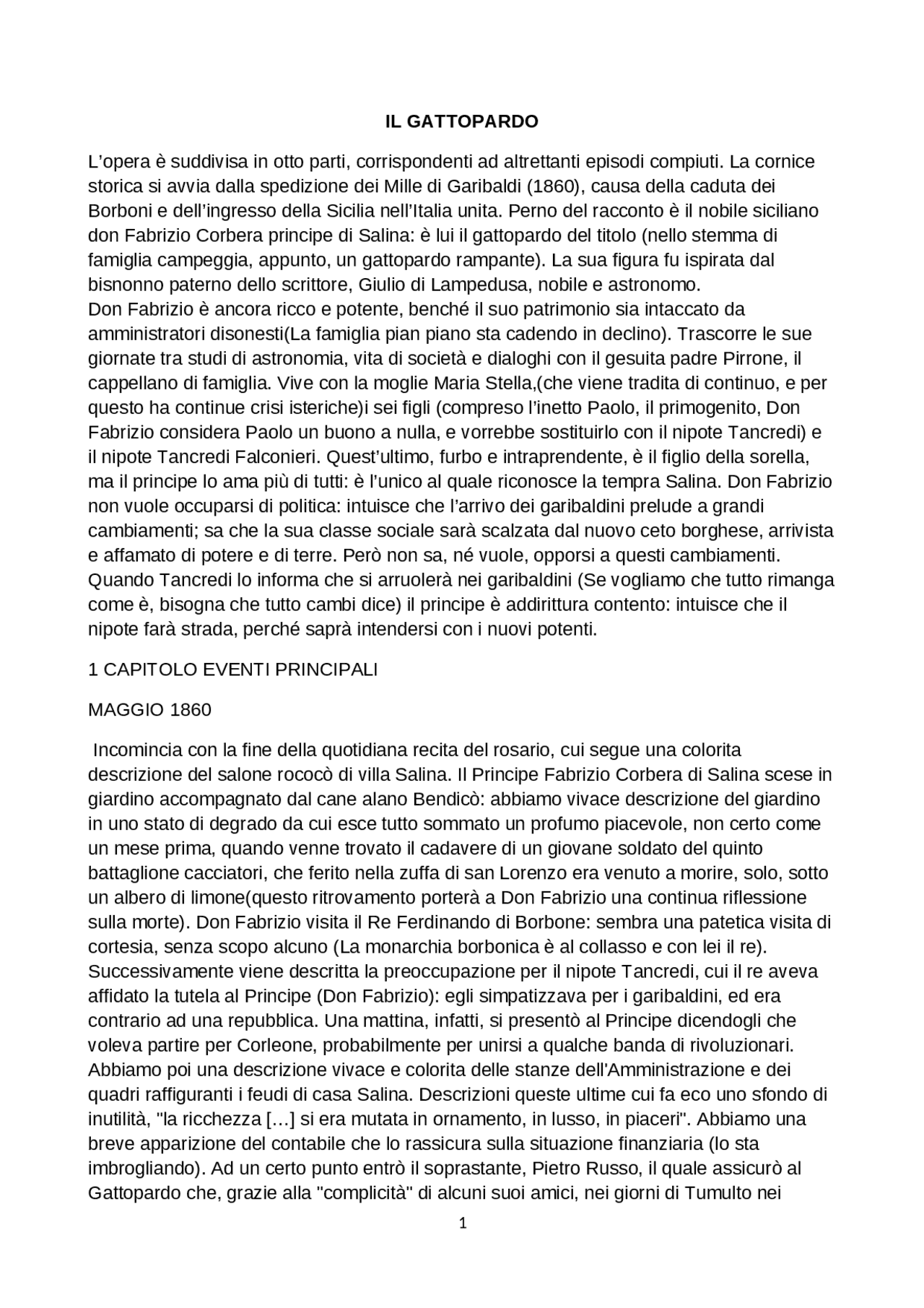Riassunto Completo Gattopardo Docsity