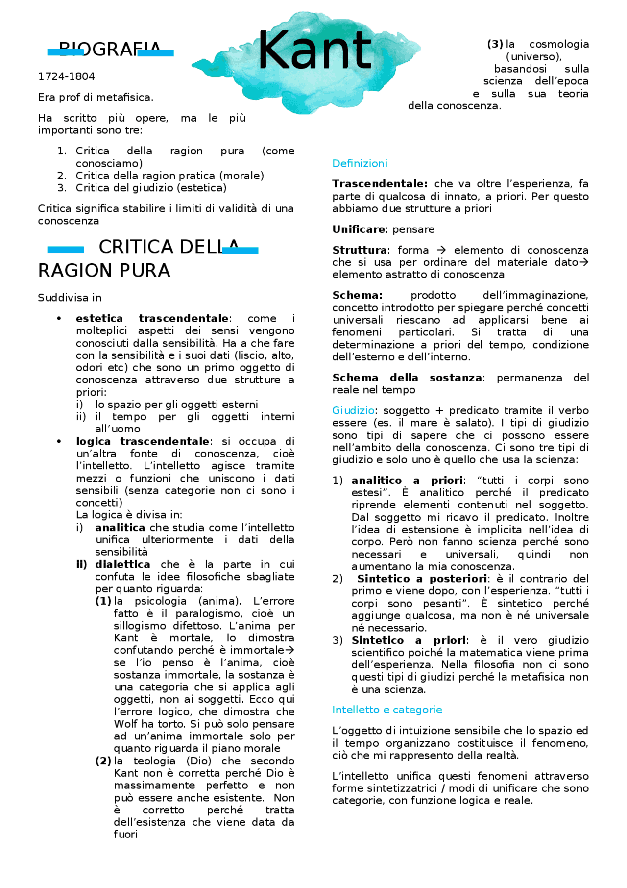 Appunti Filosofia Su Kant Docsity